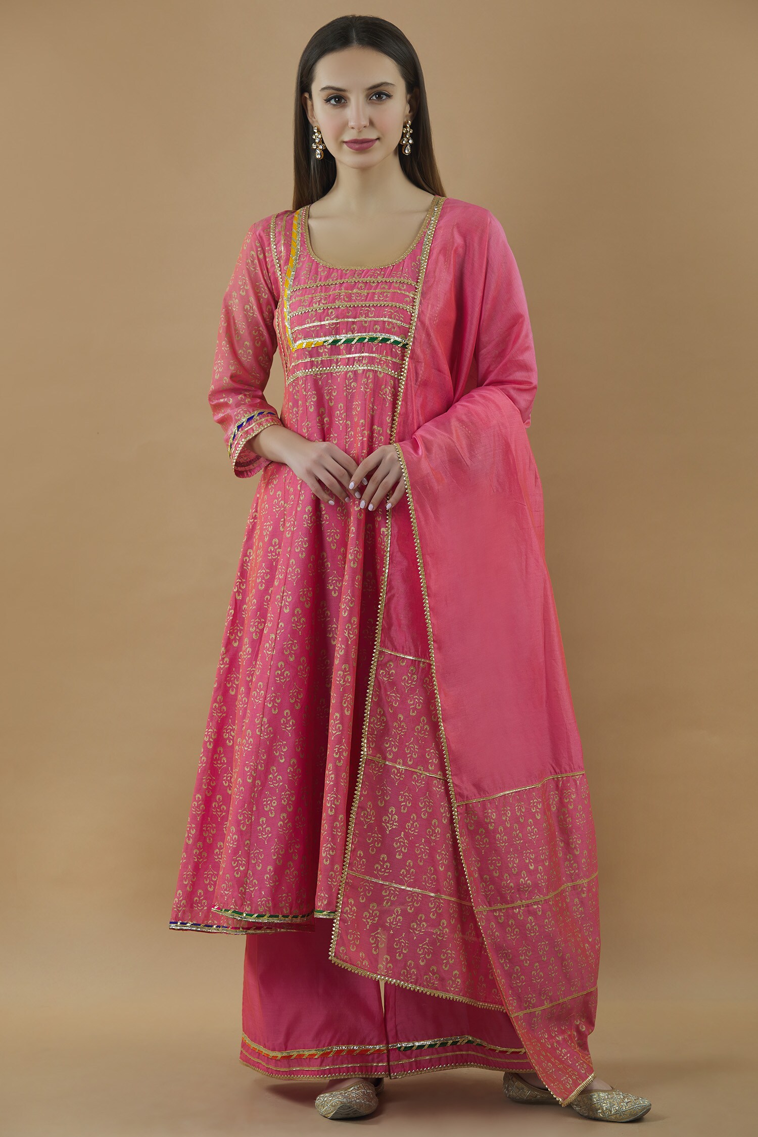Buy Nazaakat by Samara Singh Pink Silk Hand Block Print Kurta Set Online | Aza Fashions