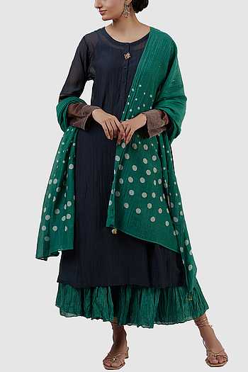 Buy Shades of India Green Woven Dupatta Online | Aza Fashions