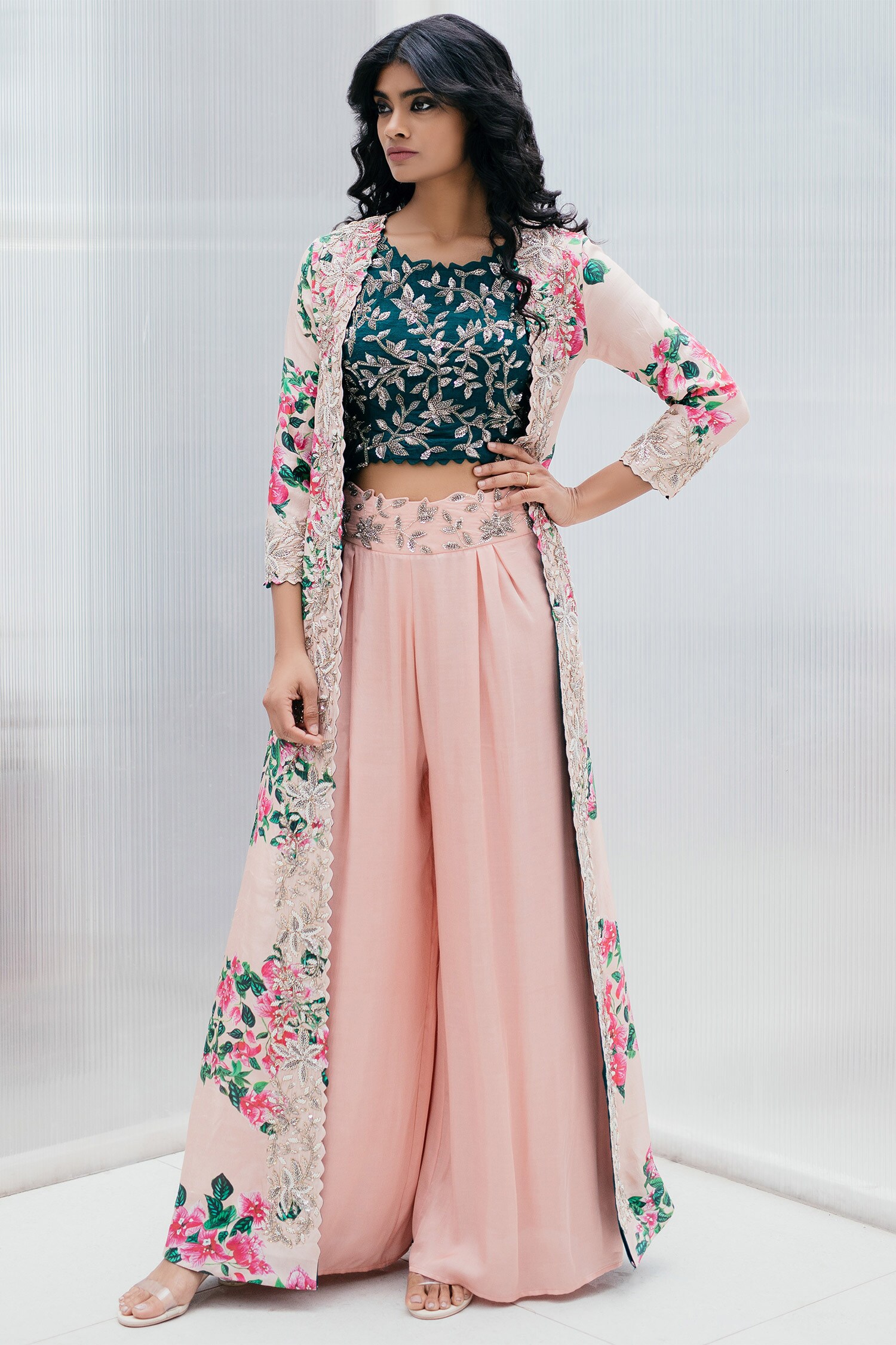 Buy Mrunalini Rao Pink Silk Printed Jacket Palazzo Set Online | Aza ...