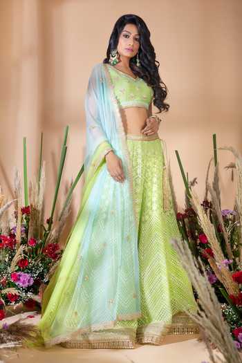 Buy Bhumika Grover Green Georgette Embroidered Silk Blouse And Lehenga ...