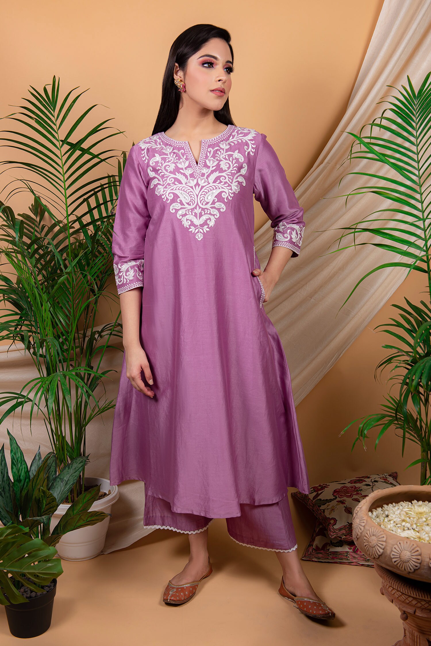 Buy Priya Chaudhary Purple Chanderi Silk Palazzo Online | Aza Fashions