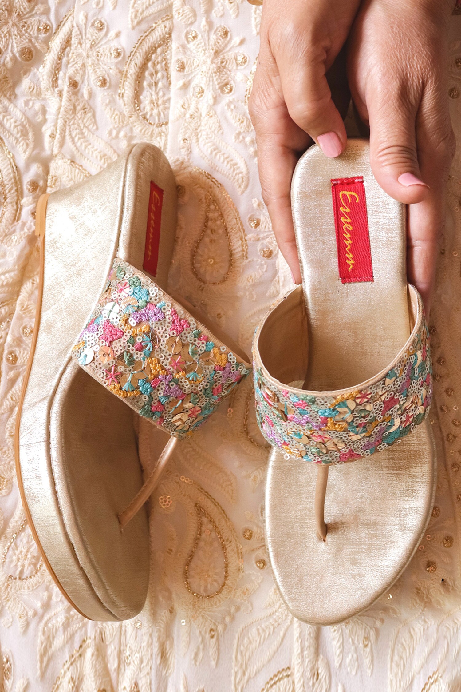 Buy Essem Multi Color Net Sequin Embroidered Wedges Online | Aza Fashions