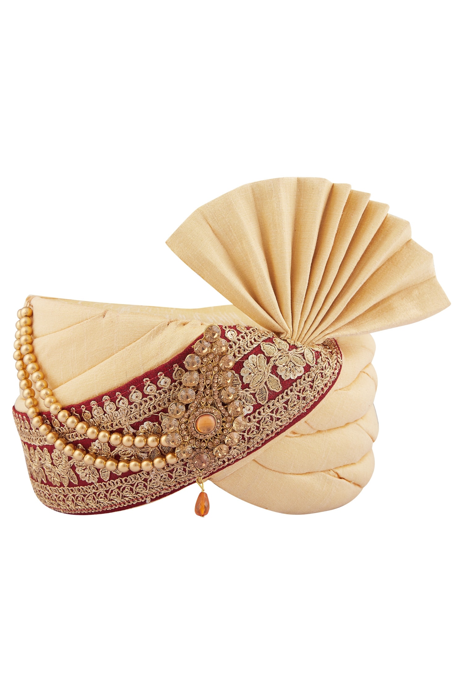 Buy Samyukta Singhania Beige Dupion Silk Embellished Safa Online | Aza ...