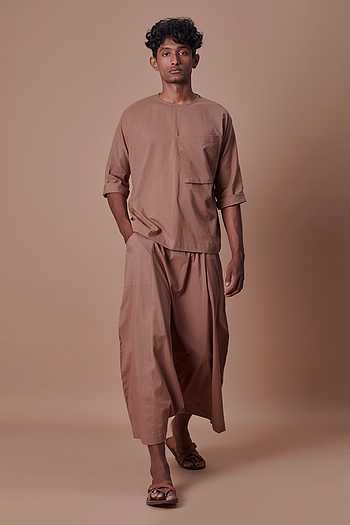 Buy Mati Brown Cotton Handwoven Harem Pant Set Online | Aza Fashions
