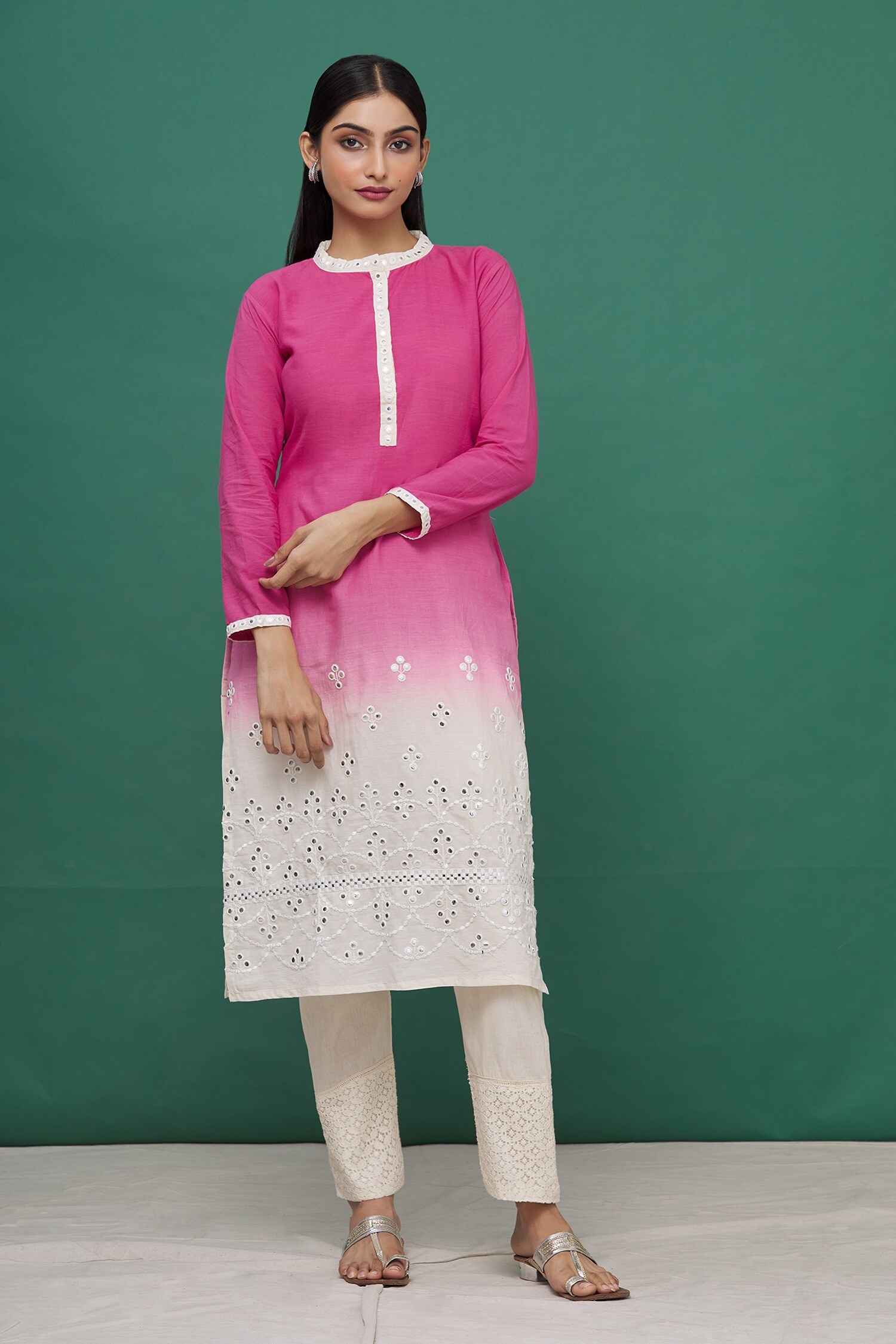 Buy Samyukta Singhania White Cotton Abla Work Kurta And Pant Set Online ...