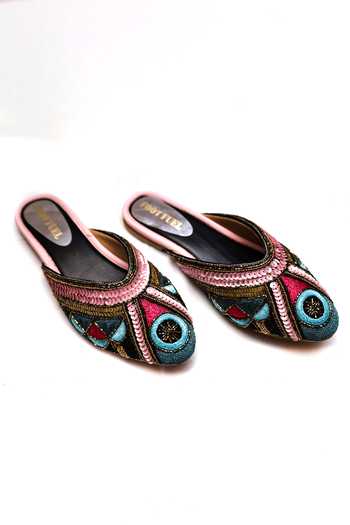 Buy Foot Fuel Multi Color Suede Geometric Embroidered Mules Online ...