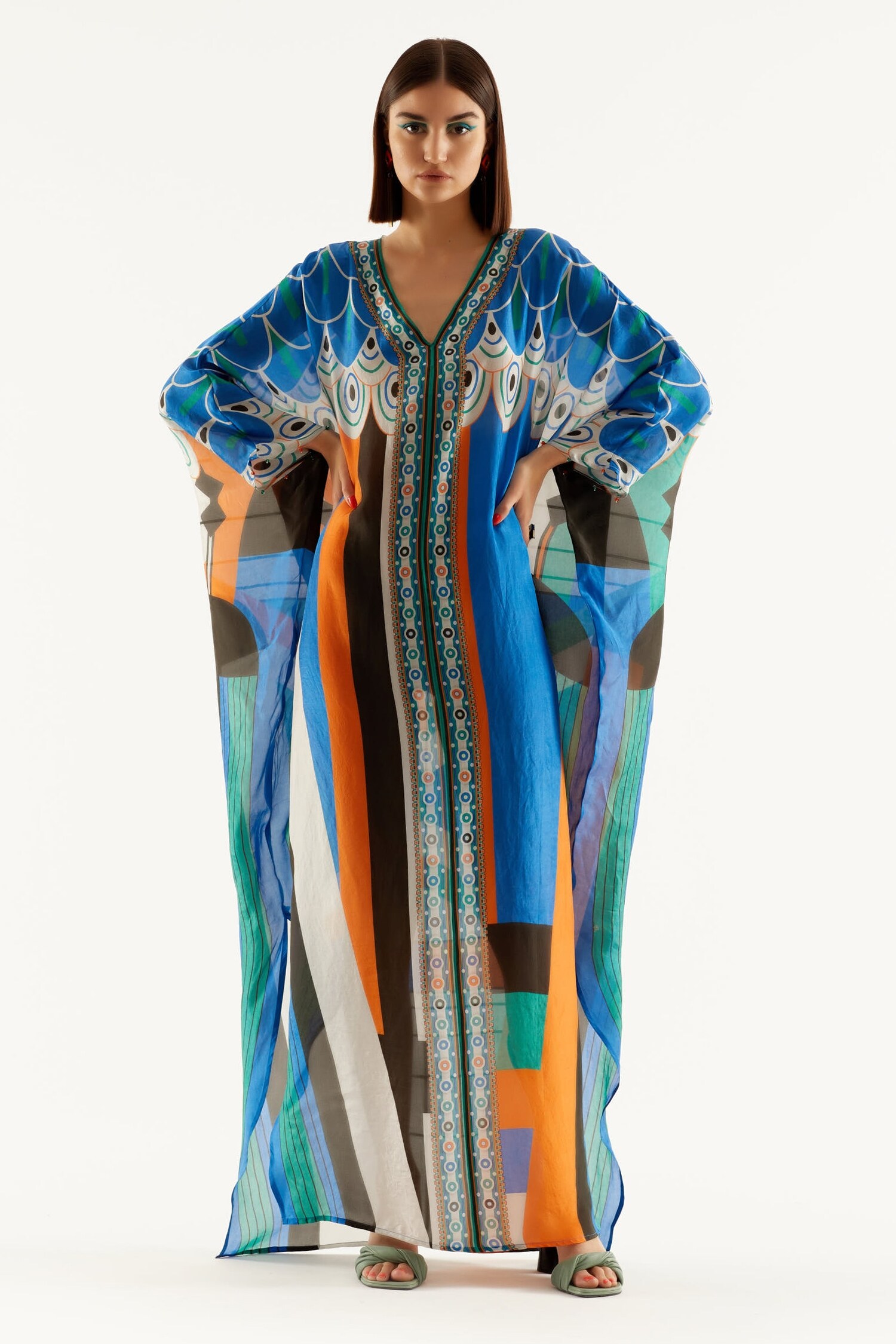 Buy Rajdeep Ranawat Multi Color Silk Verusha Geometric Print Kaftan ...