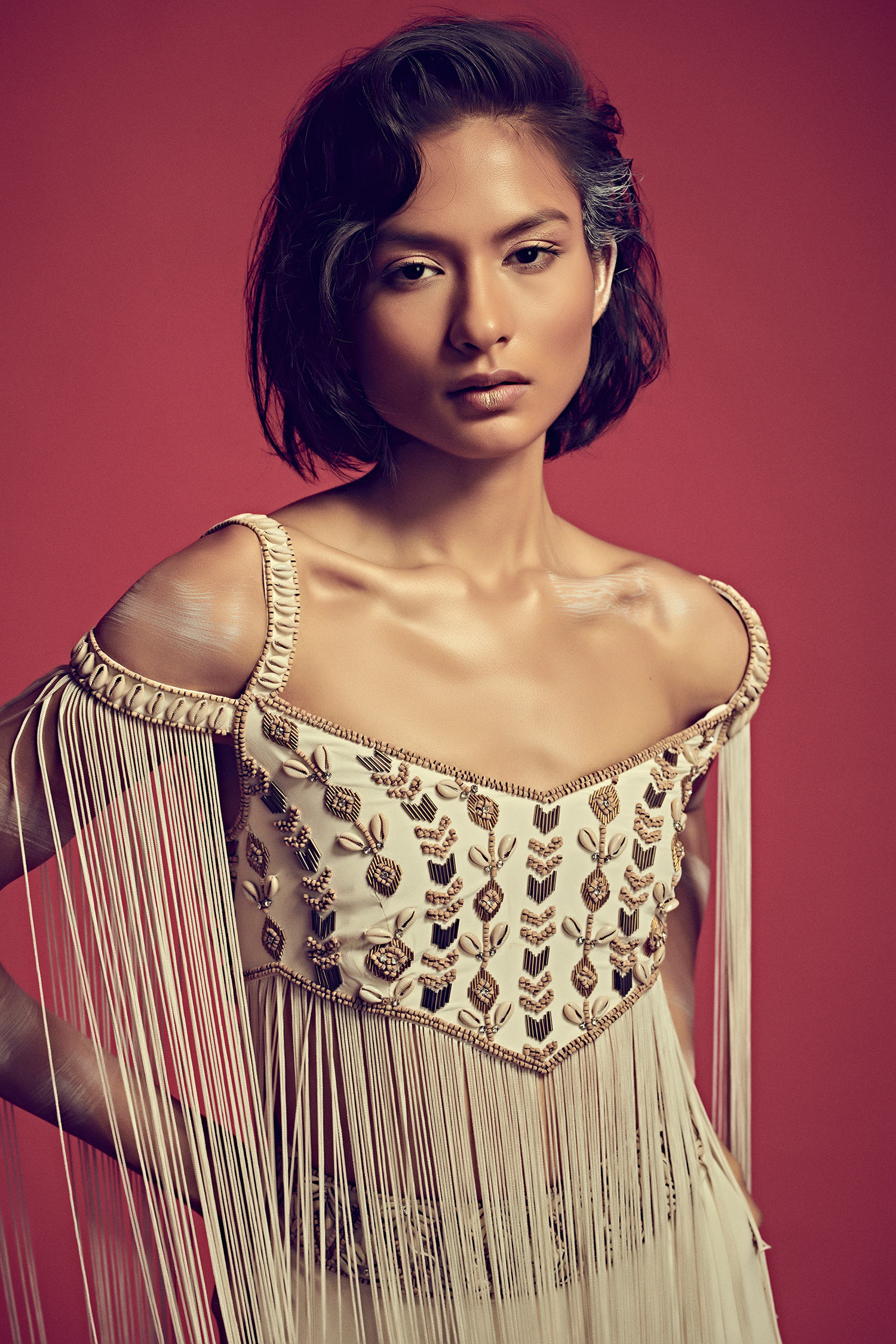 Buy Surily G White Crepe Fringe Embellished Top Online | Aza Fashions