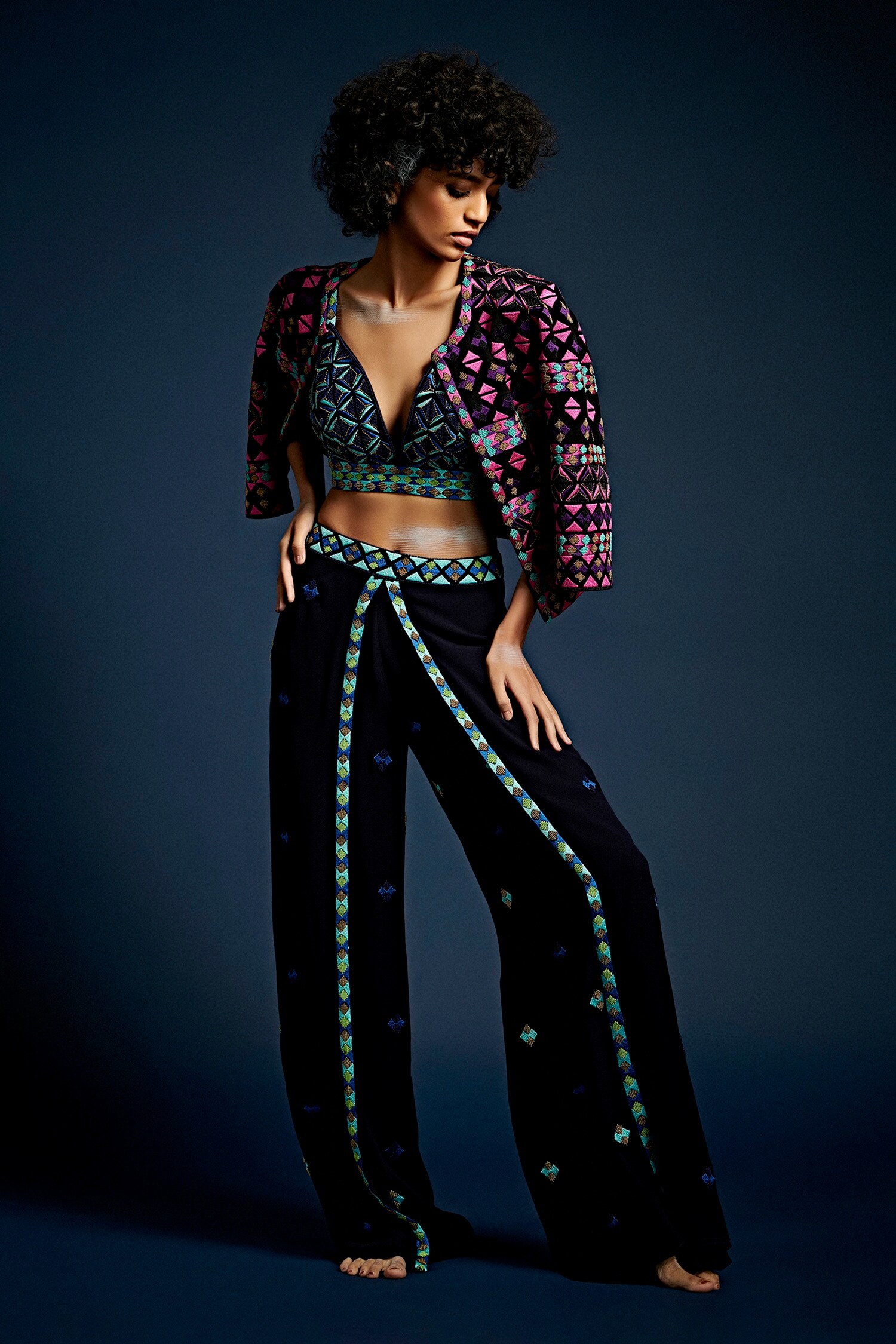 Buy Surily G Blue Resham Embroidered Bustier Online | Aza Fashions