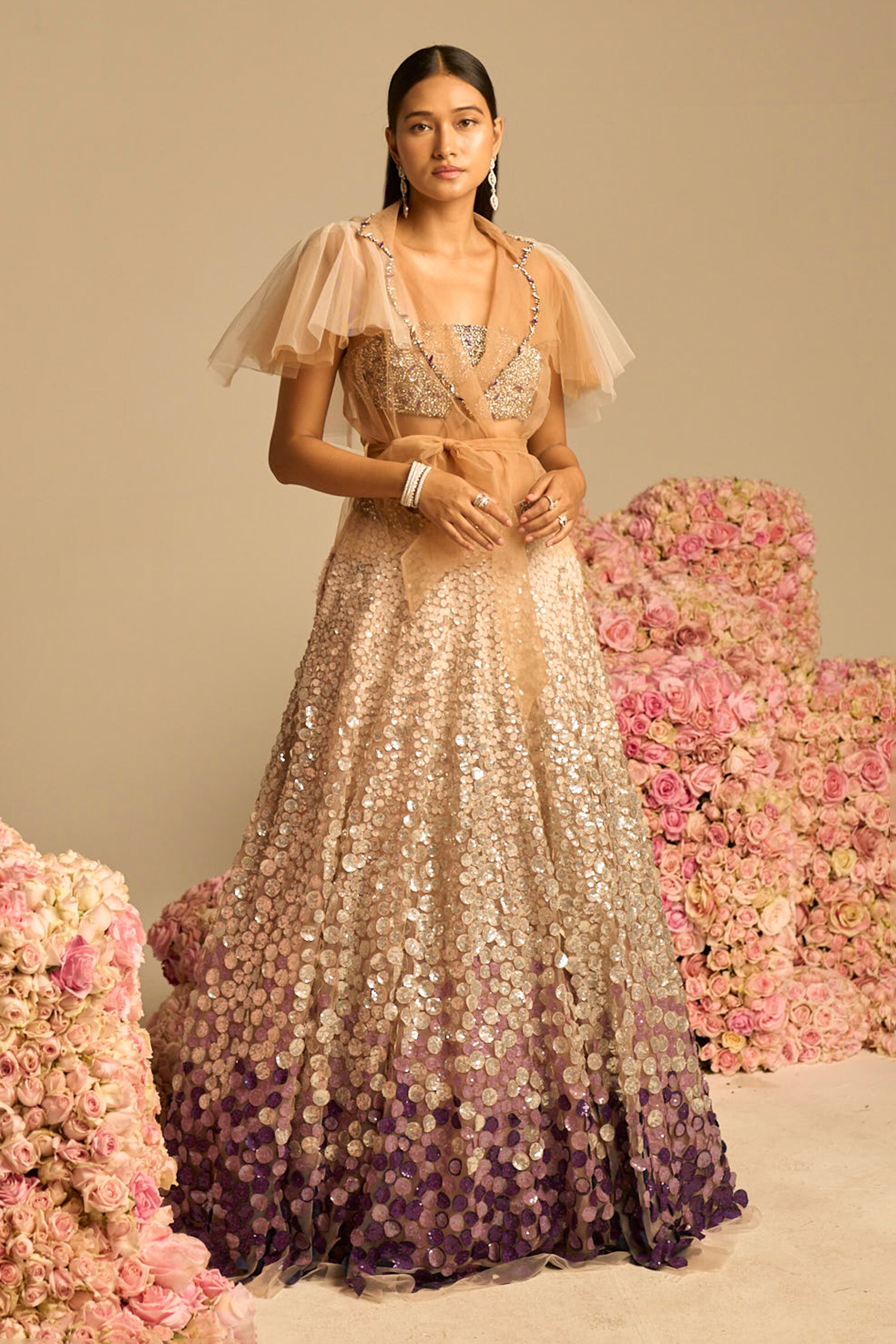 Buy Not So Serious By Pallavi Mohan Pink Tulle Helios Jacket Lehenga ...