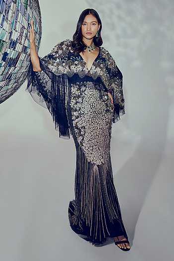 Buy Not So Serious By Pallavi Mohan Blue Tulle Nixey Stone Embroidered ...