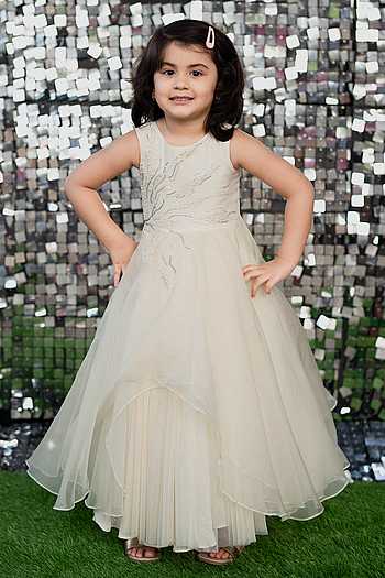 Buy Ba Ba Baby clothing co White Pearl Waves Embroidered Gown For Girls ...