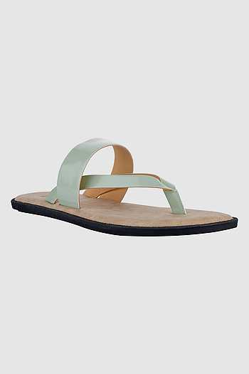 Buy Sko Green Tur Leather V-strap Sandals Online | Aza Fashions