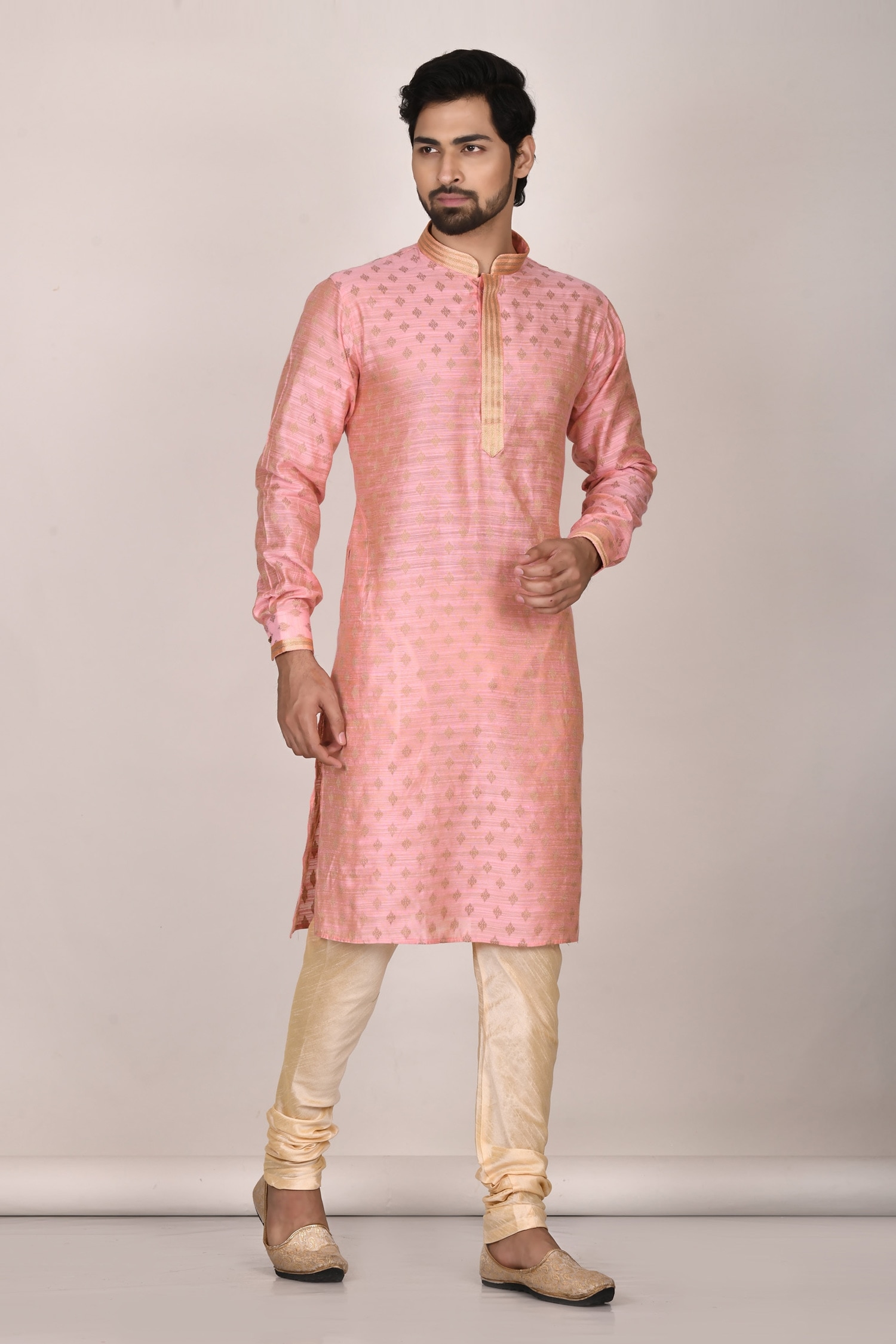 Buy Samyukta Singhania Pink Poly Cotton Floral Motif Full Sleeve Kurta ...