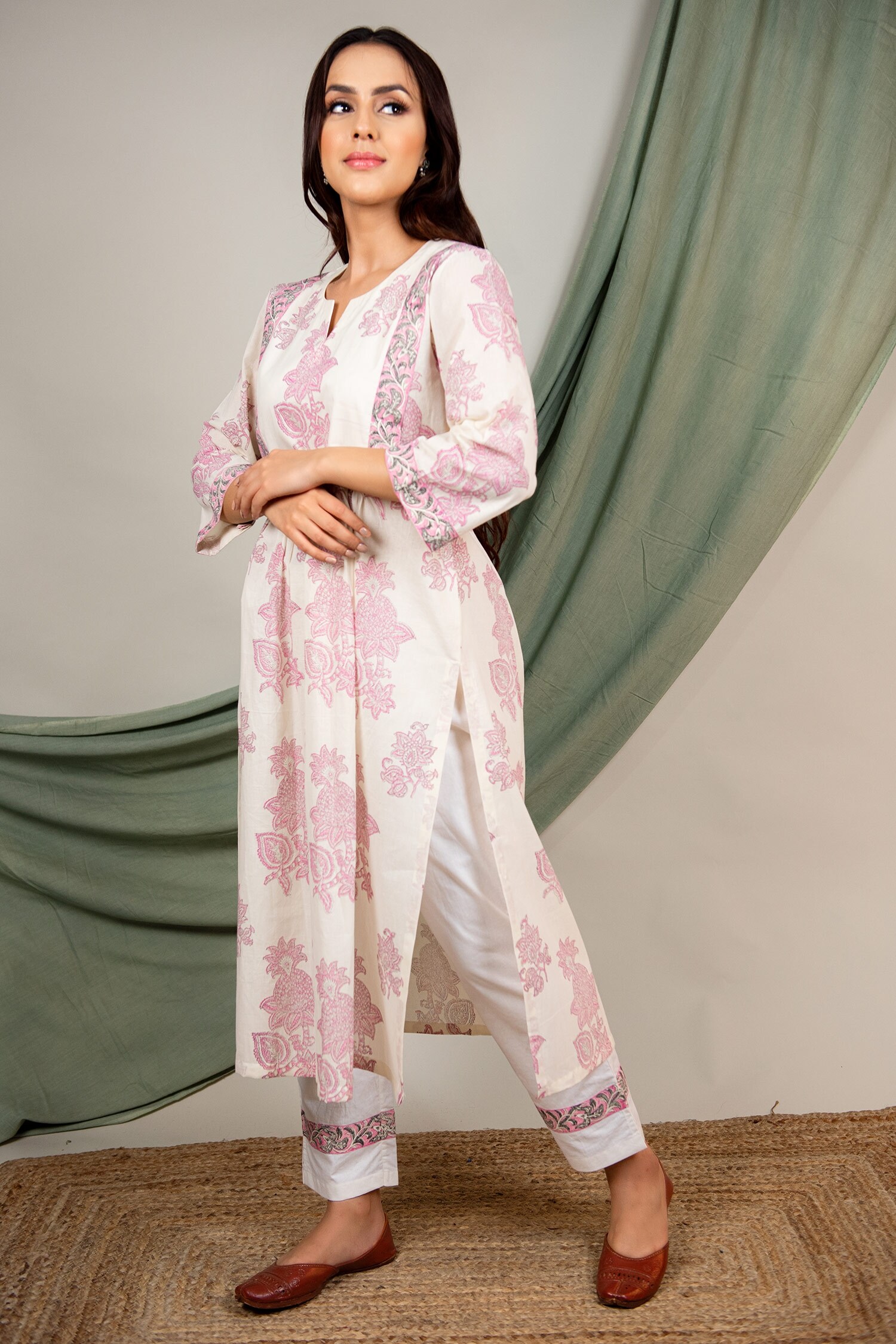 Buy Priya Chaudhary White Cotton Straight Pant Online | Aza Fashions