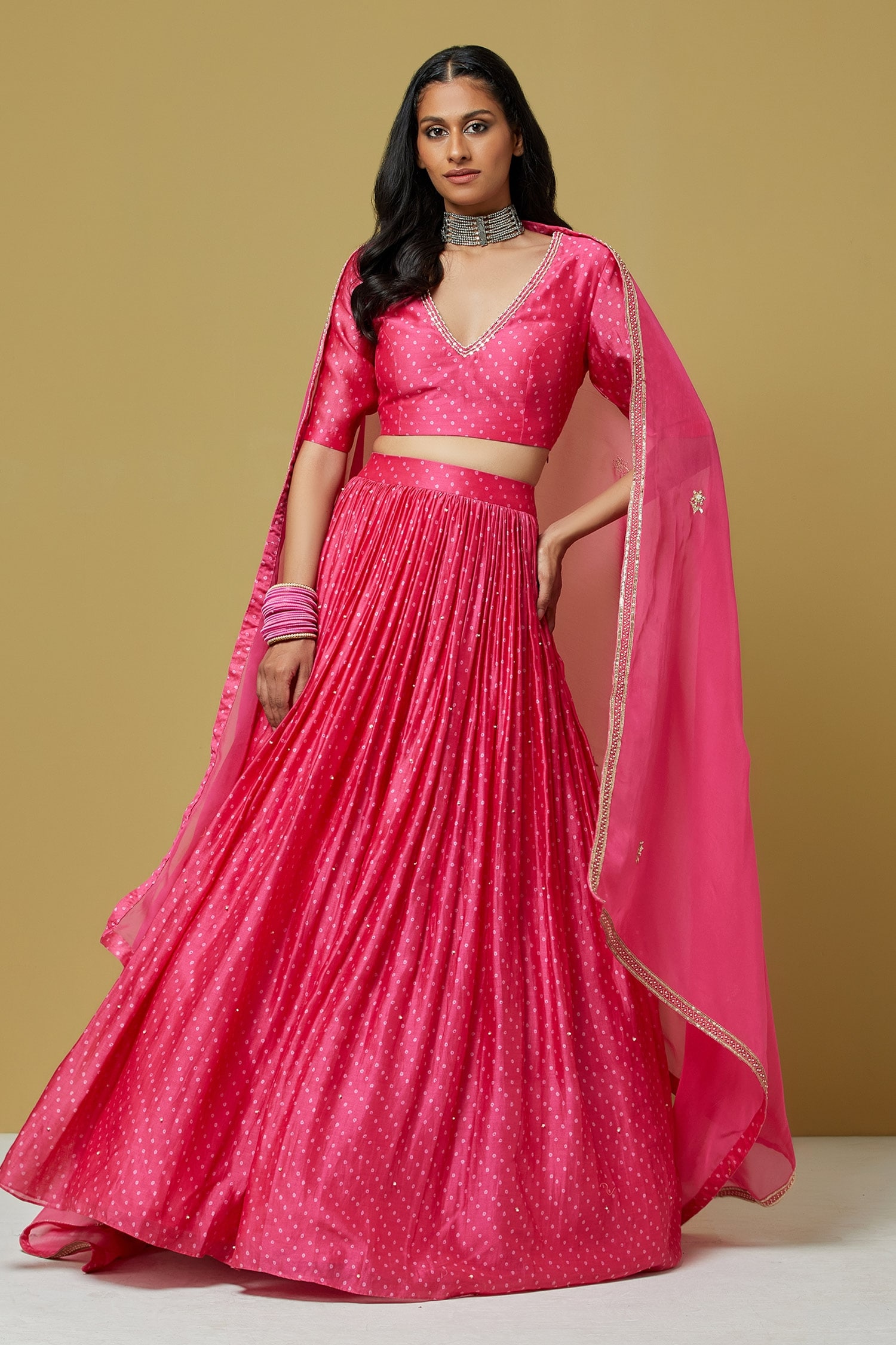 Buy Ikshita Choudhary Pink Bandhani Print Lehenga Online | Aza Fashions
