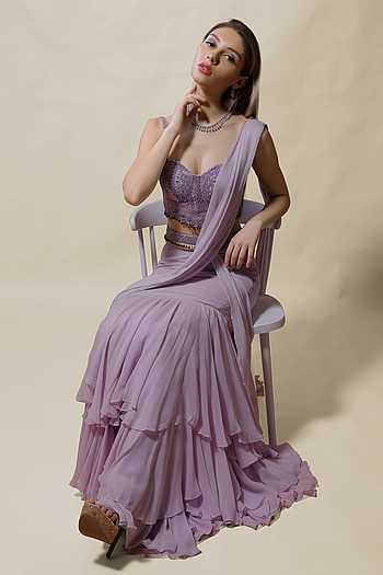 Buy Asaga Purple Choli Radha Pre-draped Lehenga Saree With Blouse ...