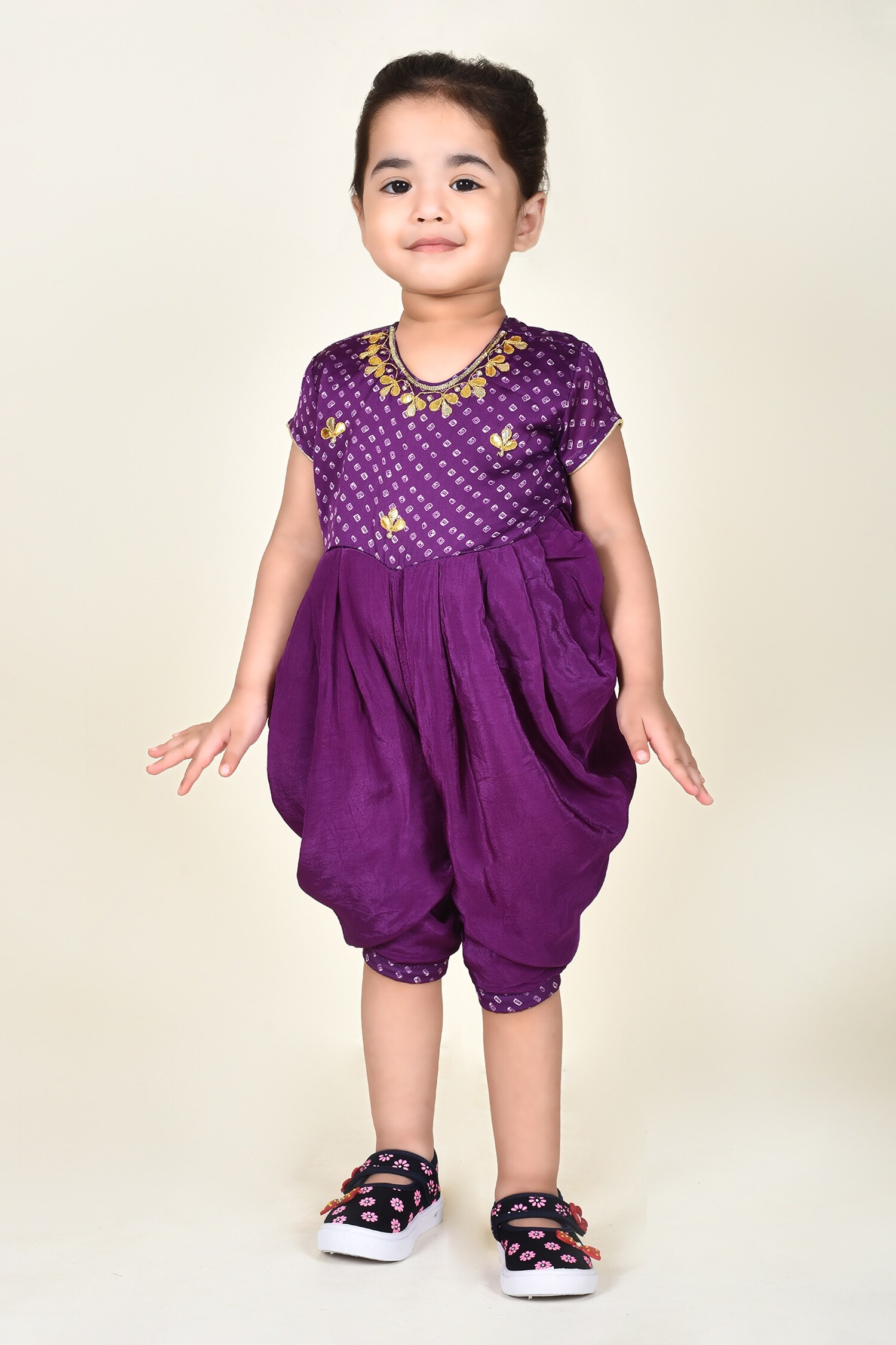 Buy Banana Bee Purple Printed Dhoti Jumpsuit For Girls Online | Aza ...