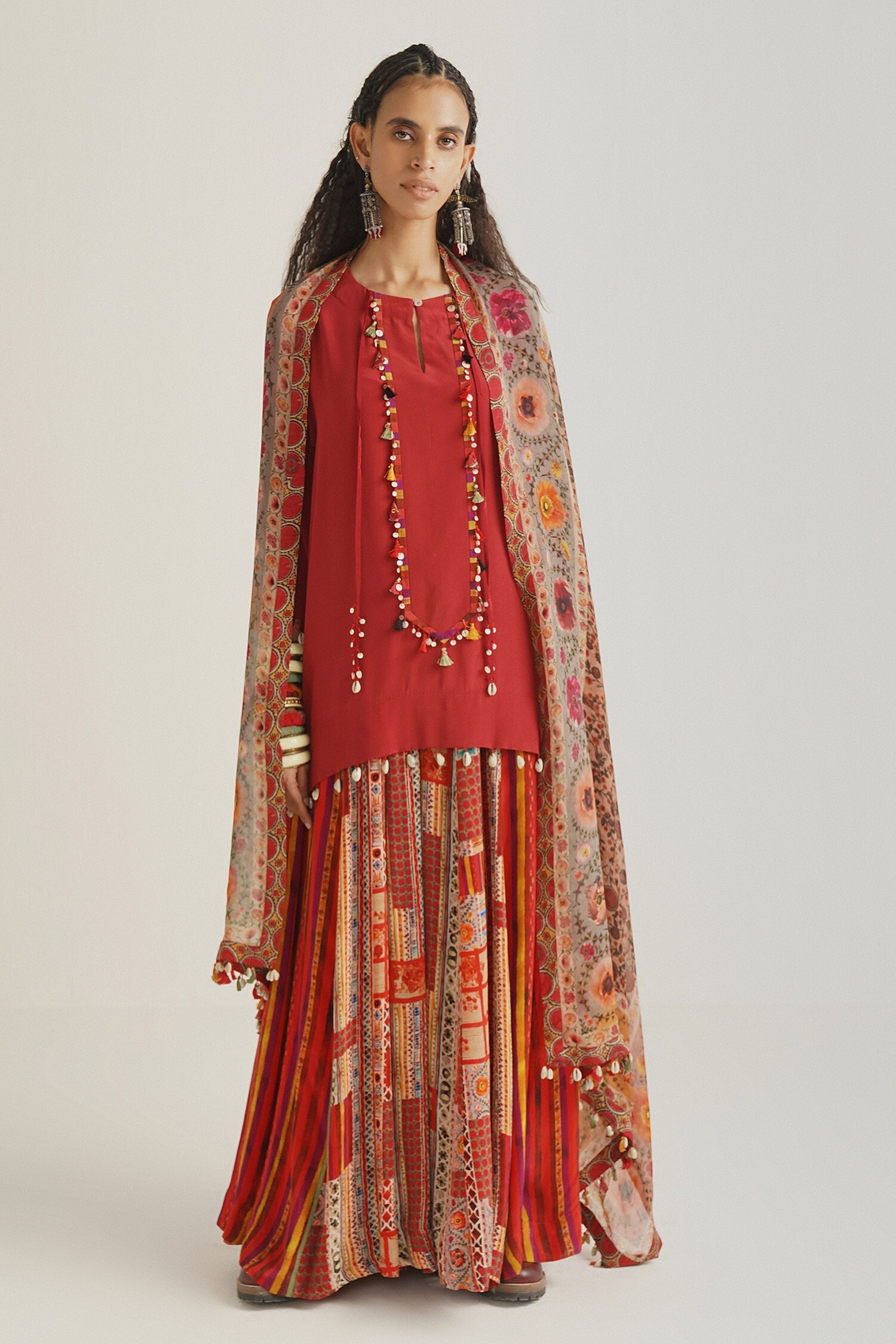 Buy Aseem Kapoor Red Natural Crepe Mitra Kurta Palazzo Set With Bagh ...