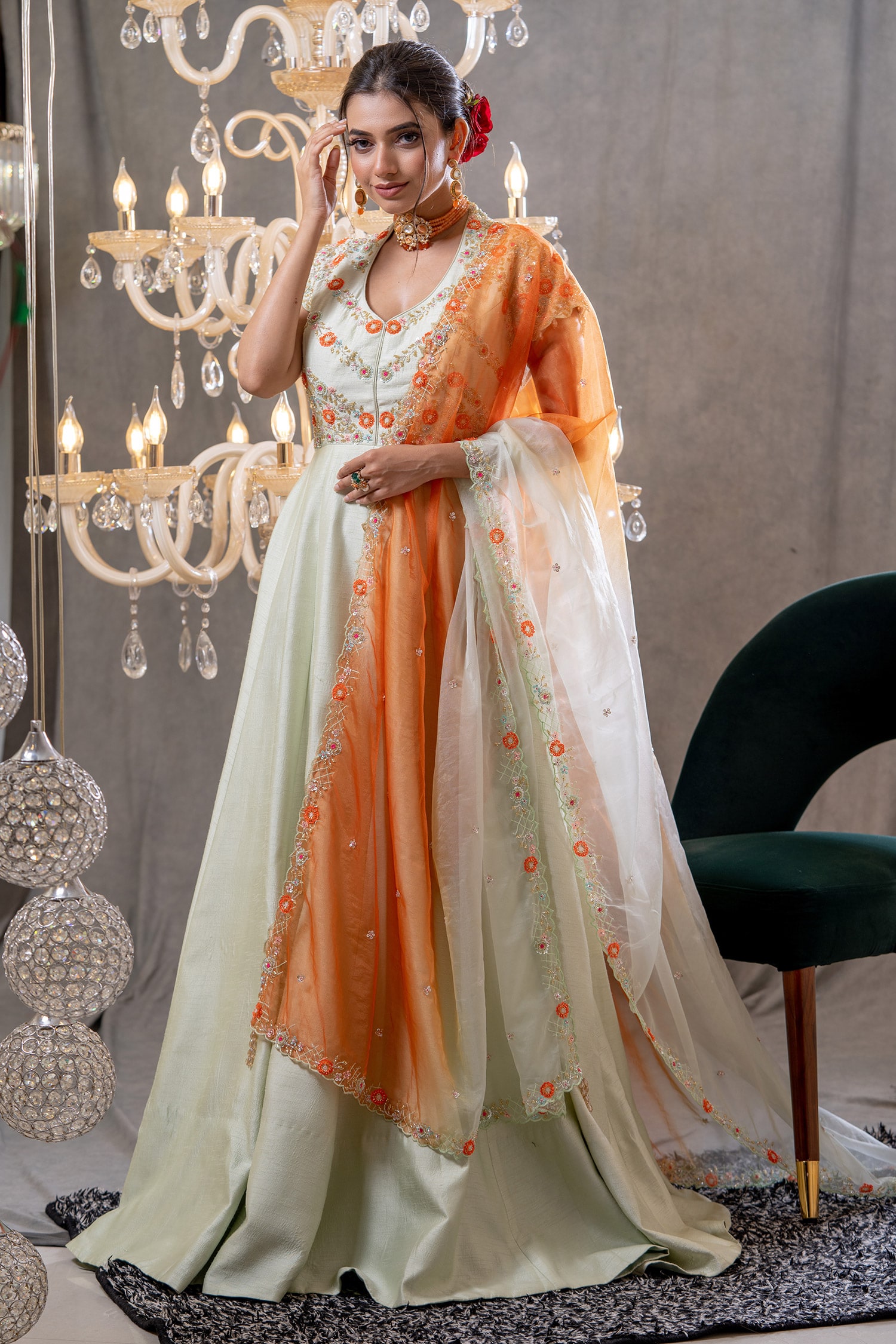 Buy Tamaraa By Tahani Green Crepe Keya Embroidered Anarkali Set Online ...