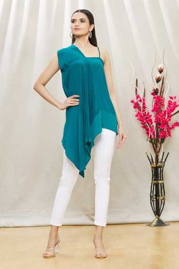 Buy Megha Garg Blue Crepe Draped Asymmetric Tunic Online | Aza Fashions