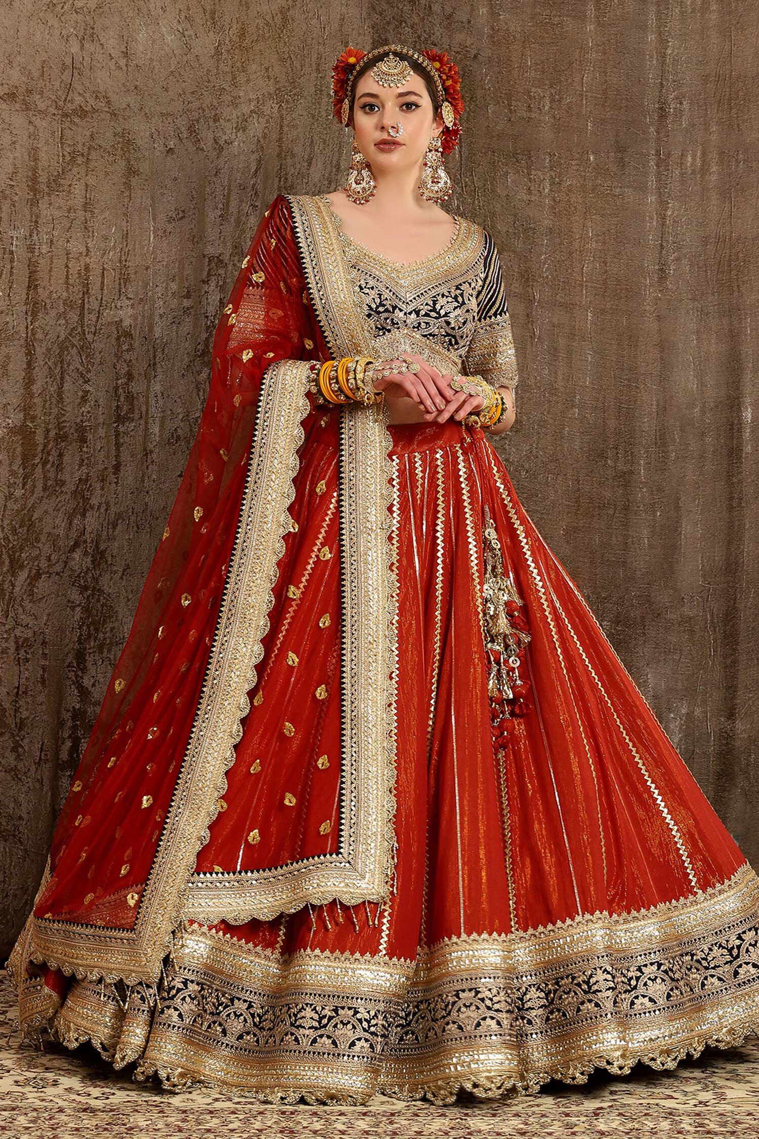 Buy Shikhar Sharma Blue Shimmer Chanderi Lehenga Set Online | Aza Fashions