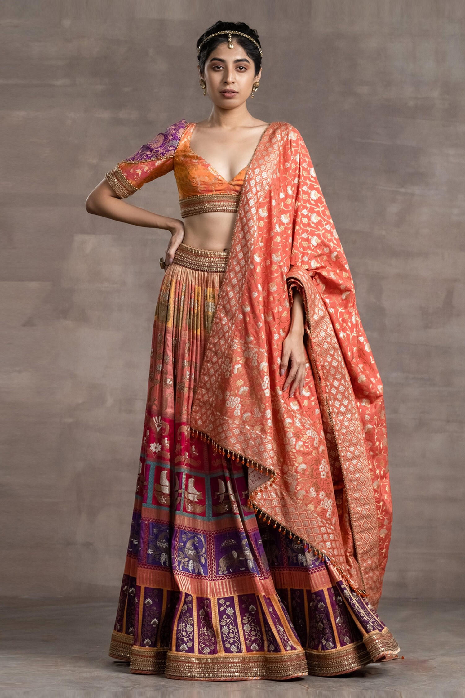 Buy Tarun Tahiliani Multi Color Jacquard Printed Lehenga Set Online ...