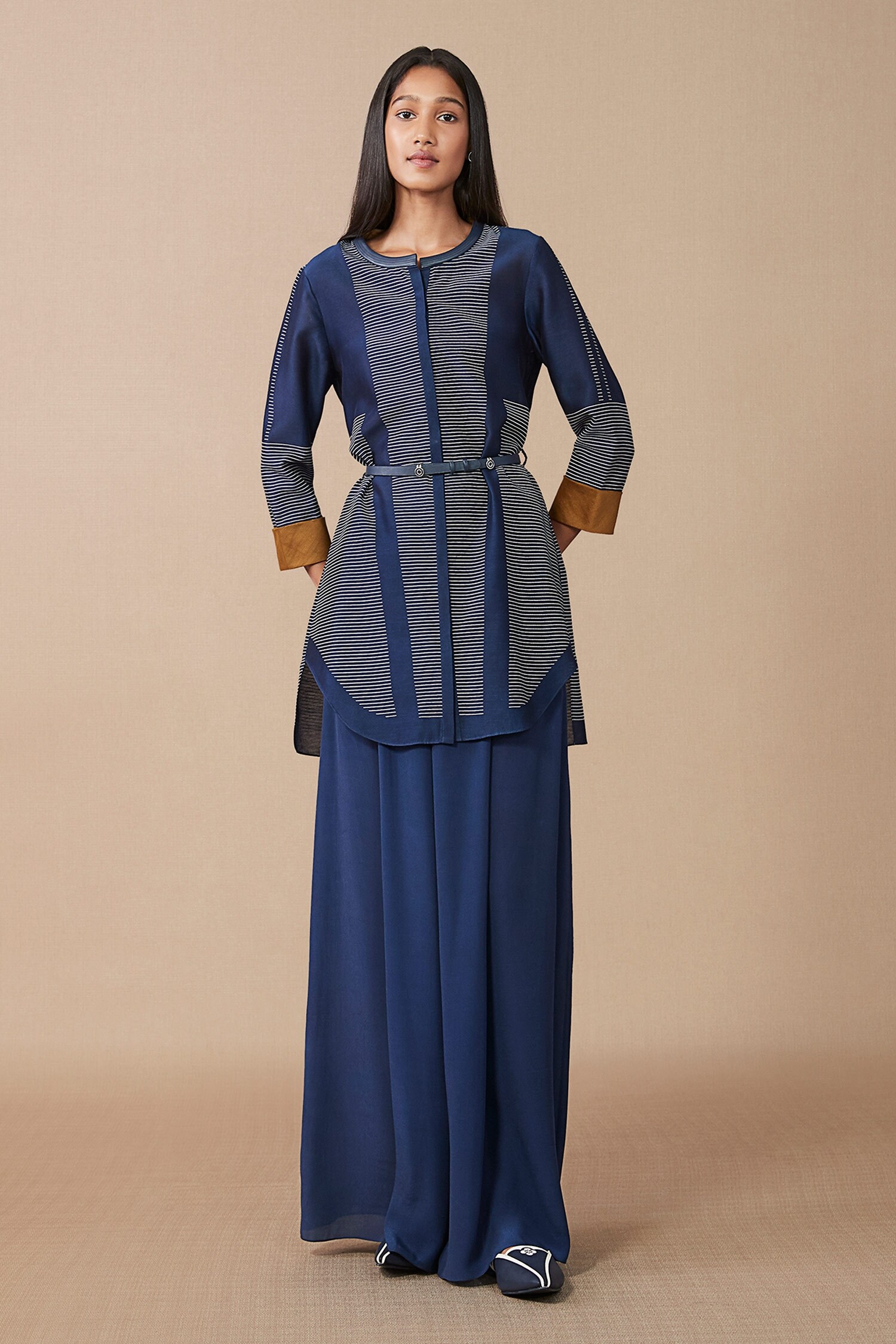 Buy AMPM Blue Chanderi Fidah Shirt Online | Aza Fashions
