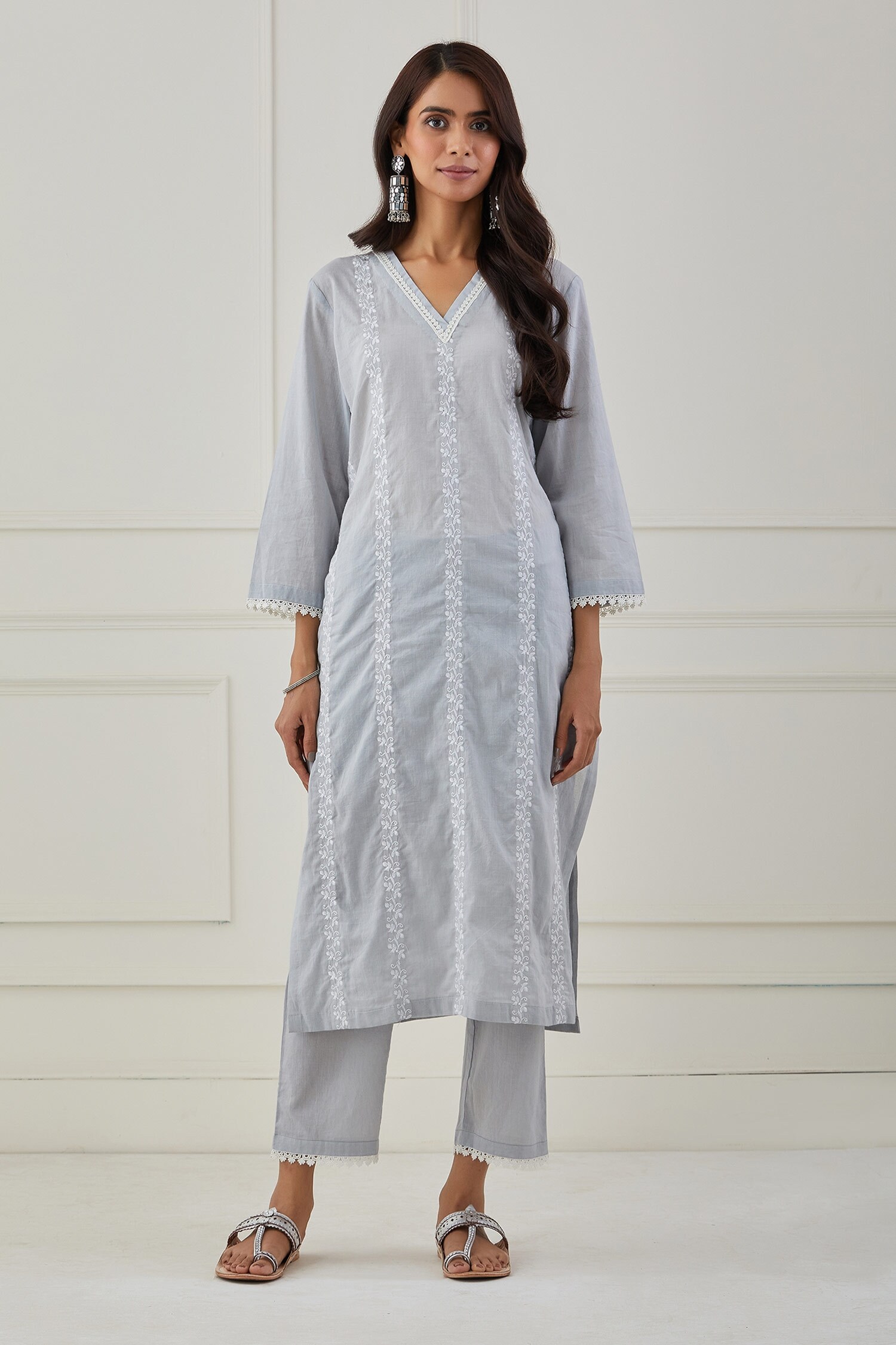 Buy Priya Chaudhary Grey Straight Fit Cotton Pant Online | Aza Fashions