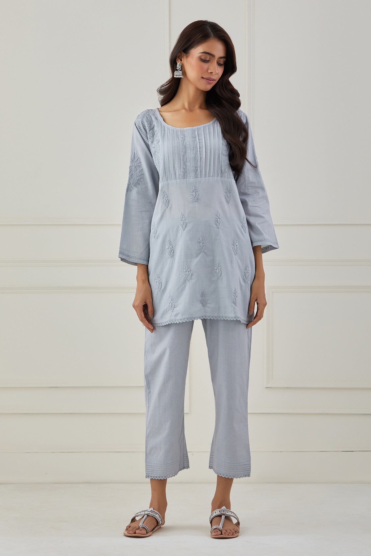 Buy Priya Chaudhary Grey Cotton Straight Fit Pant Online | Aza Fashions