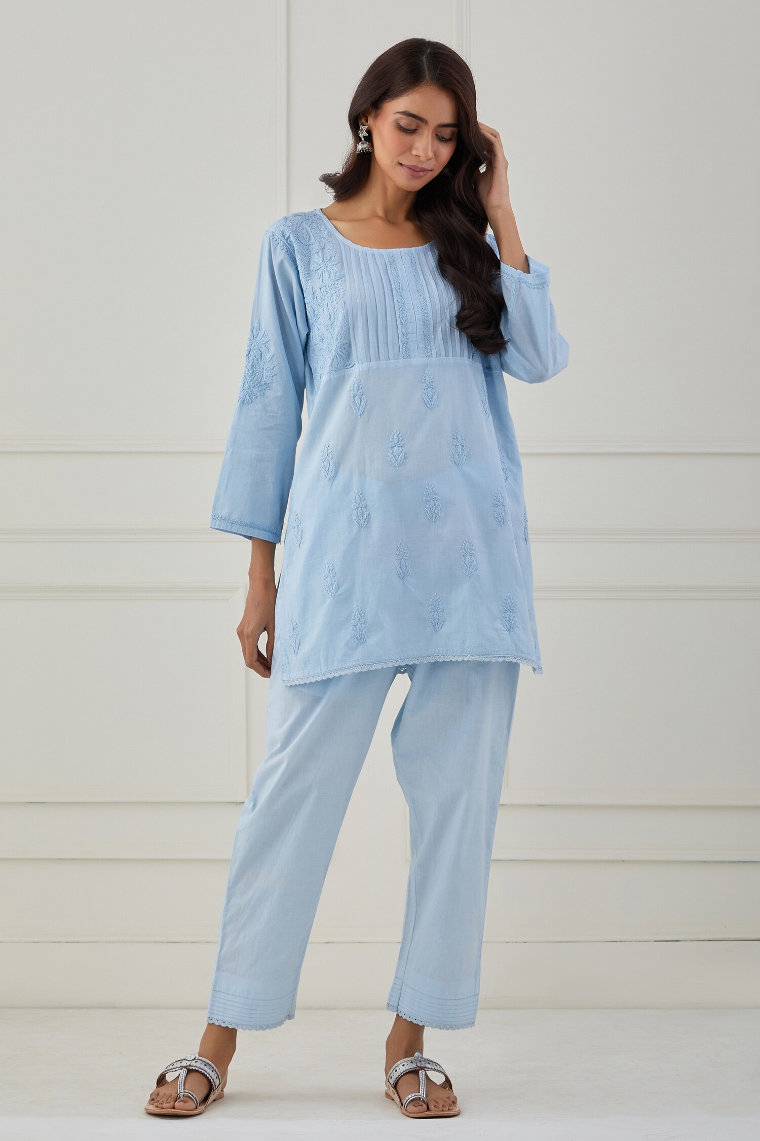 Buy Priya Chaudhary Blue Cotton Straight Fit Pant Online | Aza Fashions