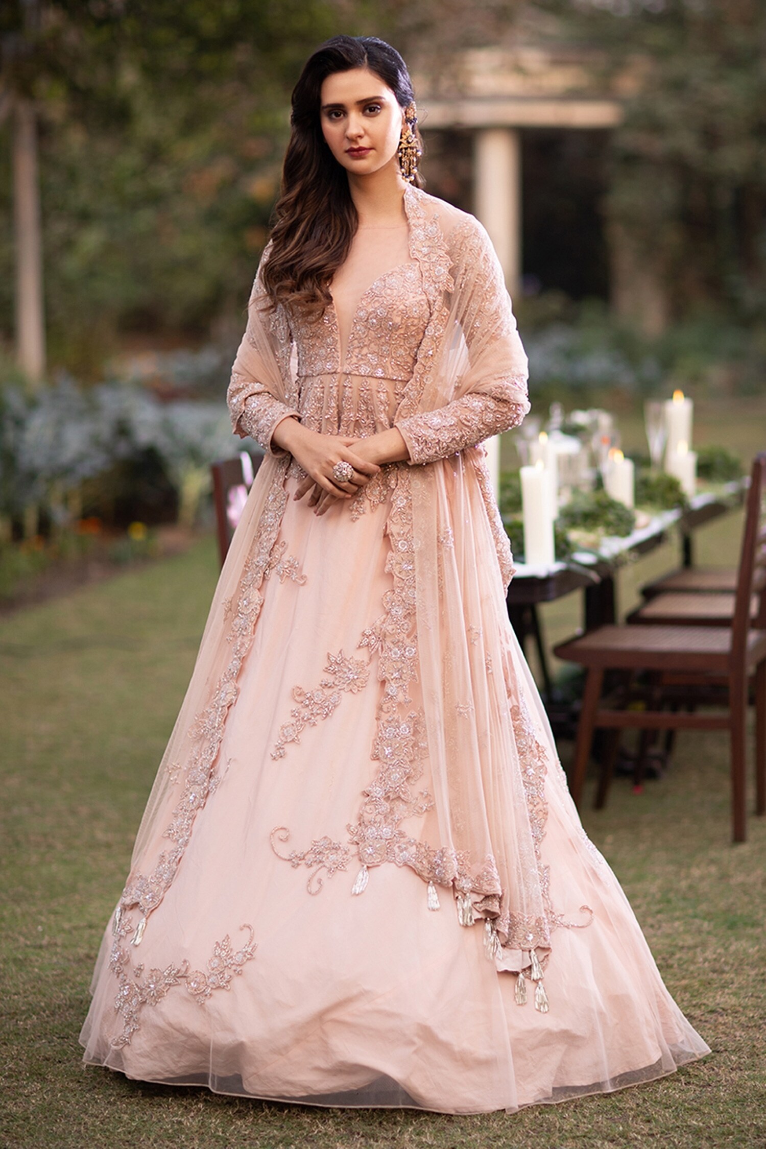 Buy Pallavi Poddar Pink Net Eden Peplum Lehenga Set Online | Aza Fashions