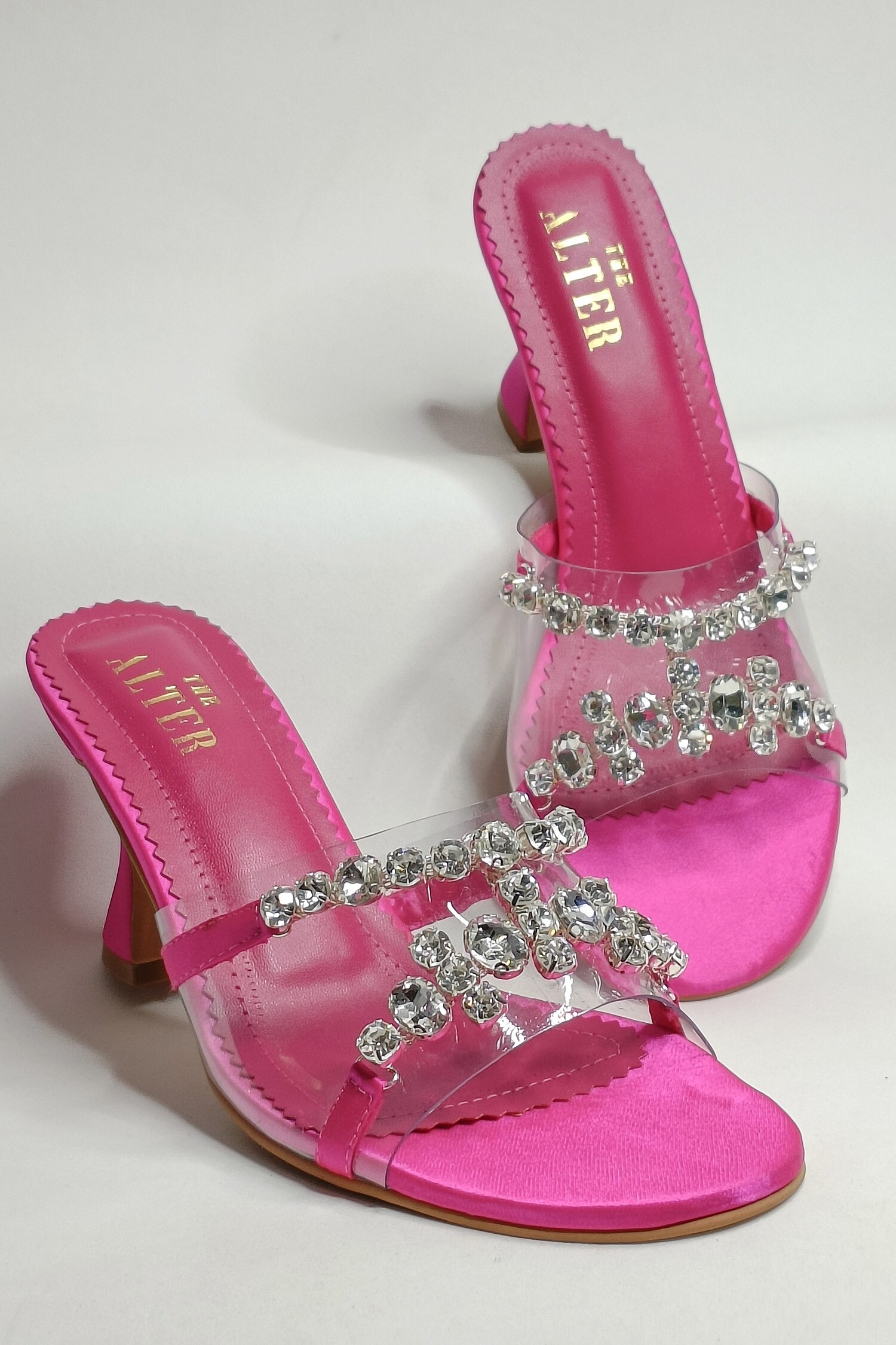 Buy The Alter Fuchsia Zenzy Satin Embellished Hourglass Heels Online ...