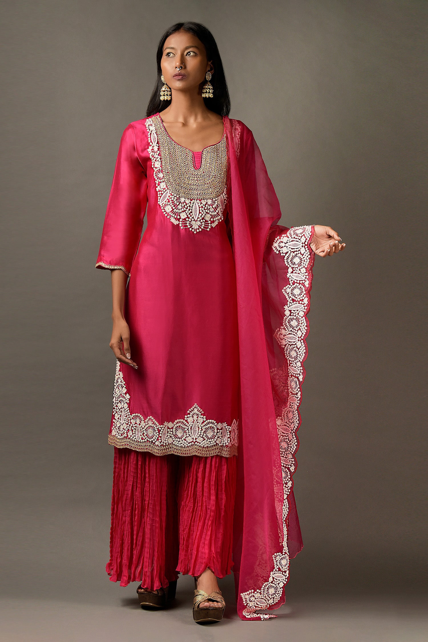 Buy Two Sisters By Gyans Pink Viscose Floral Embroidered Kurta Pant Set Online | Aza Fashions