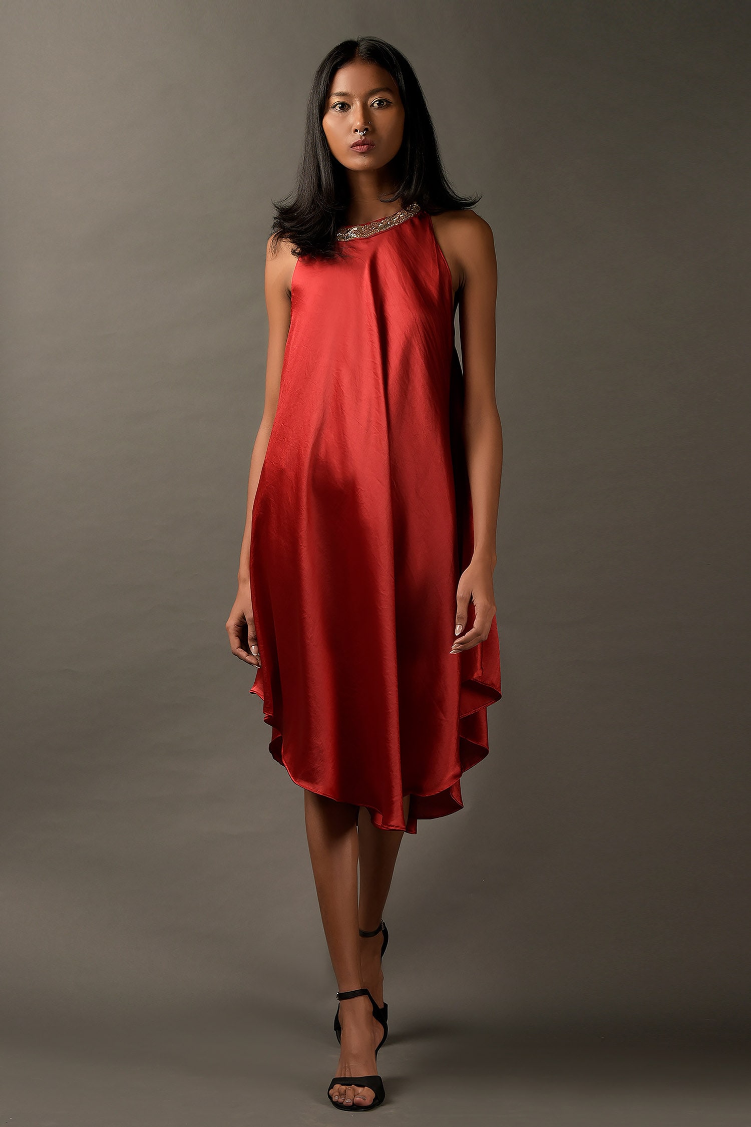 Buy Two Sisters By Gyans Red Viscose High-low Hem Dress Online | Aza ...