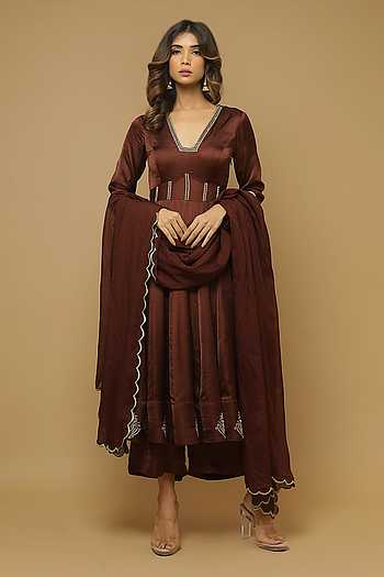 Buy Ahi Clothing Brown Embroidered Anarkali Palazzo Set Online | Aza ...