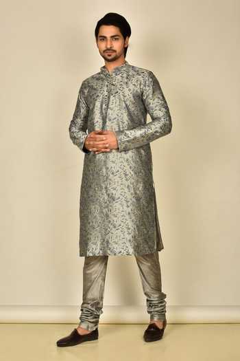 Buy Arihant Rai Sinha Grey Heavy Dupion Art Silk Embroidered Kurta Set ...