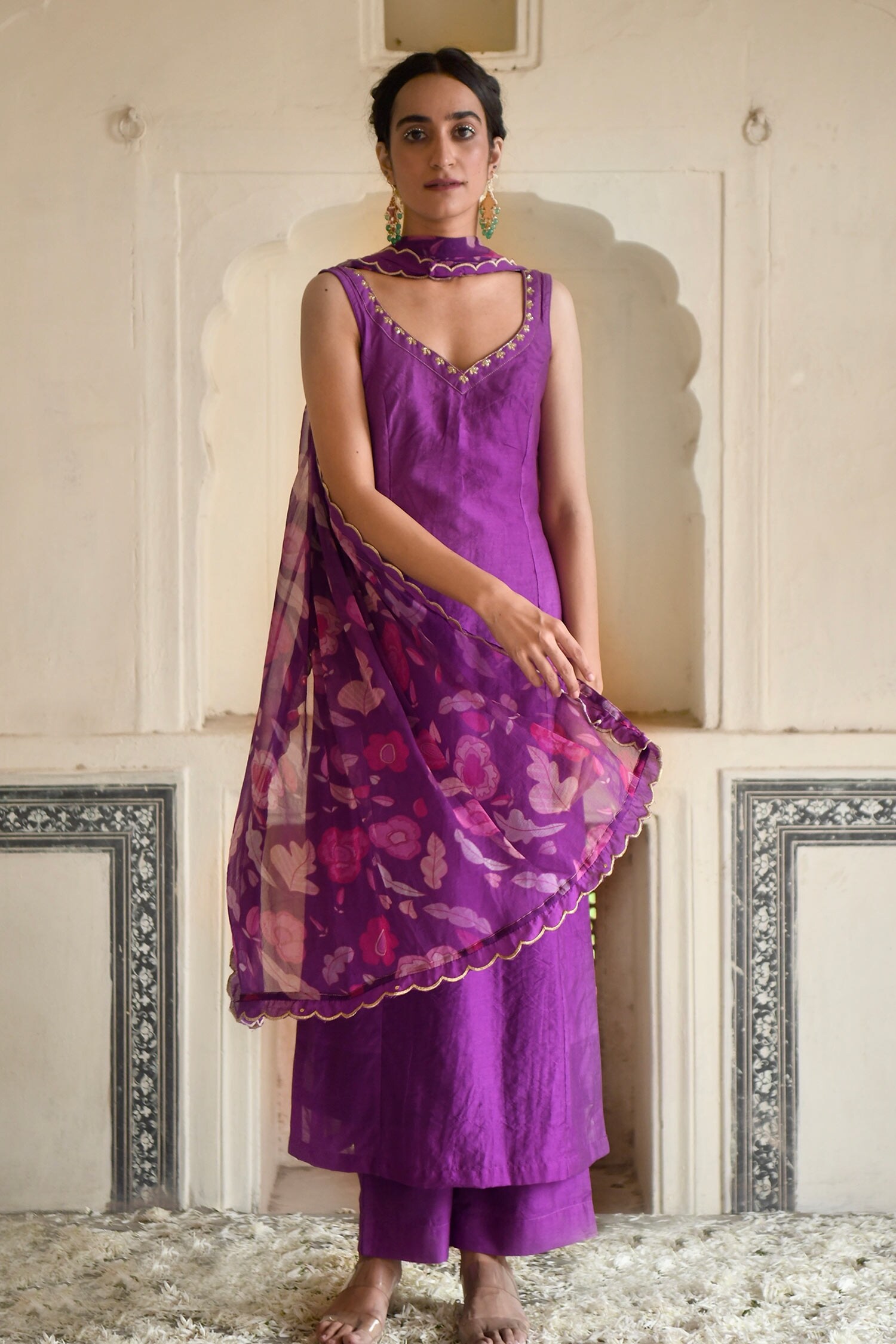 Buy Taro Purple Chanderi Silk Kurta Set Online | Aza Fashions