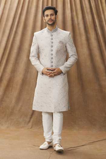Buy Arihant Rai Sinha Grey Thread Embroidered Sherwani Set Online | Aza ...