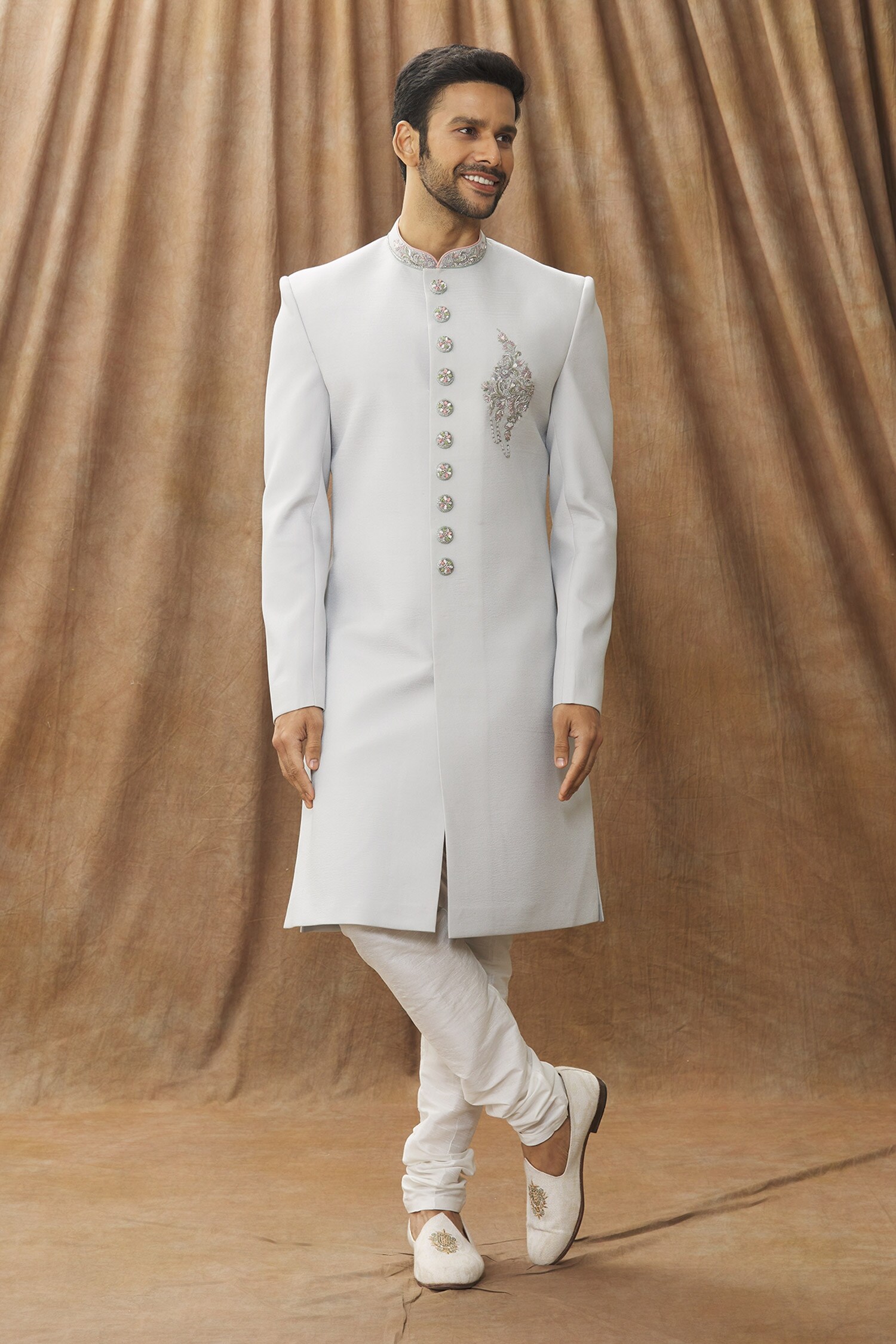 Buy Arihant Rai Sinha Grey Floral Pattern Sherwani With Churidar Online ...