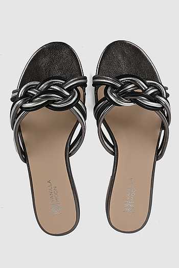 Buy Vanilla Moon Grey Leather Avalon Front Knot Flats Online | Aza Fashions