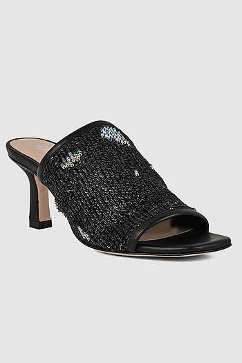Buy Vanilla Moon Black Textile Dream Sequin Embellished Mule Heels ...
