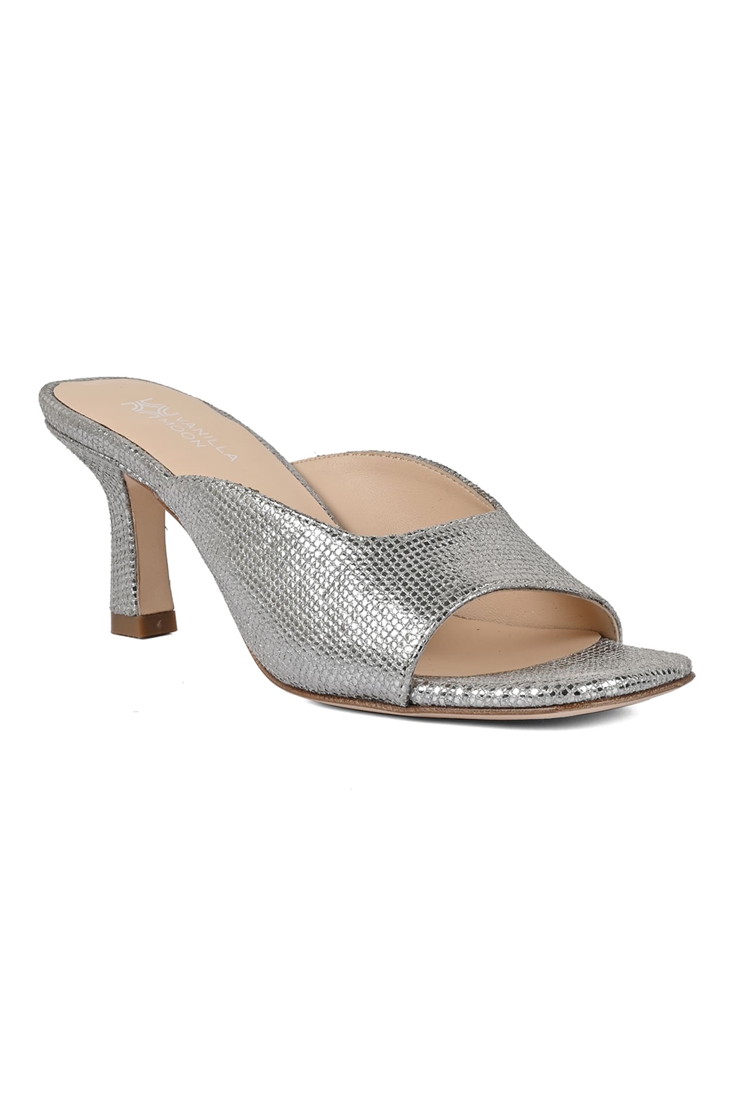 Buy Vanilla Moon Silver Leather Dina Textured Heels Online | Aza Fashions
