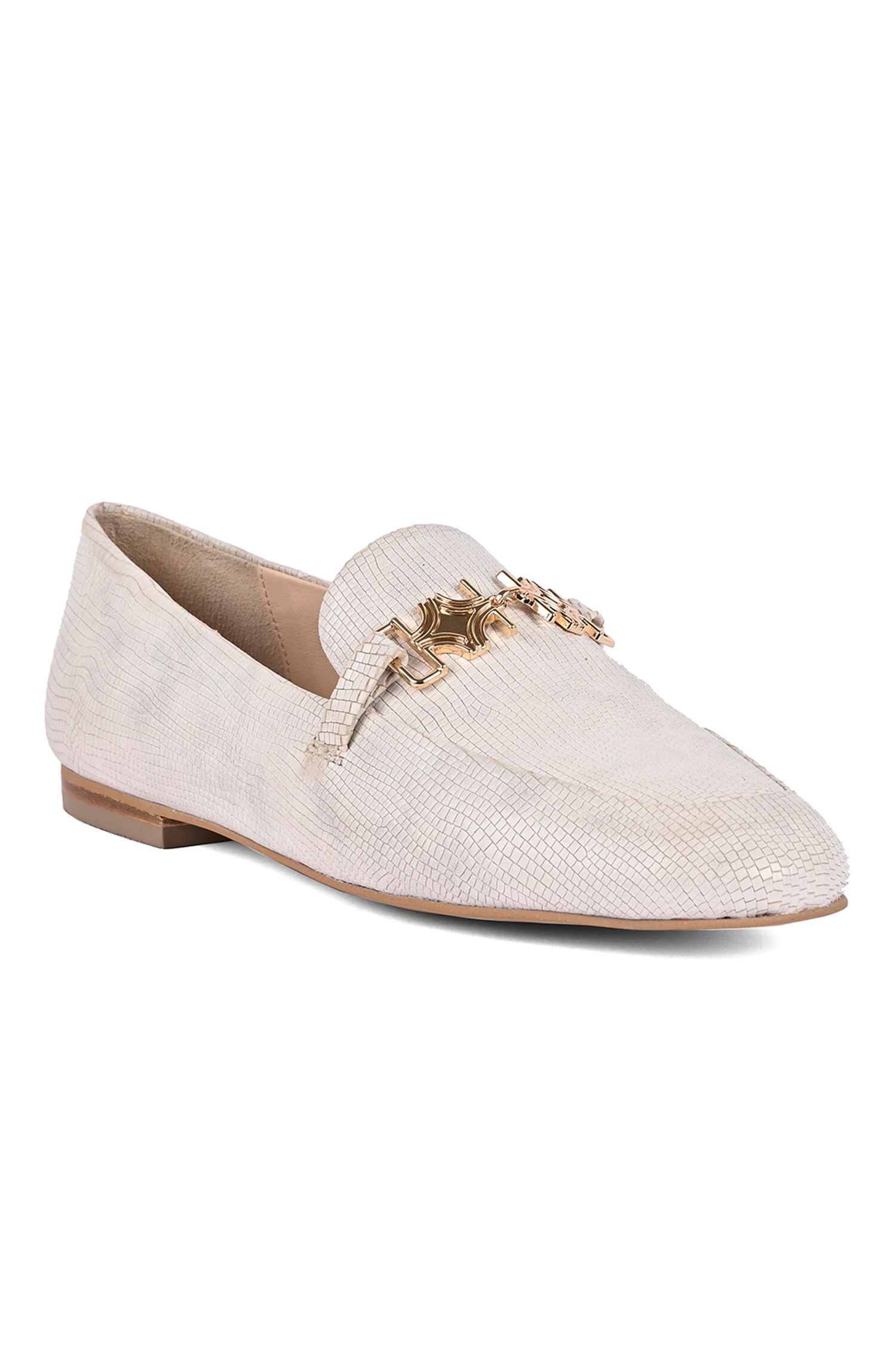 Buy Vanilla Moon Ivory Leather Carey Textured Loafers Online | Aza Fashions