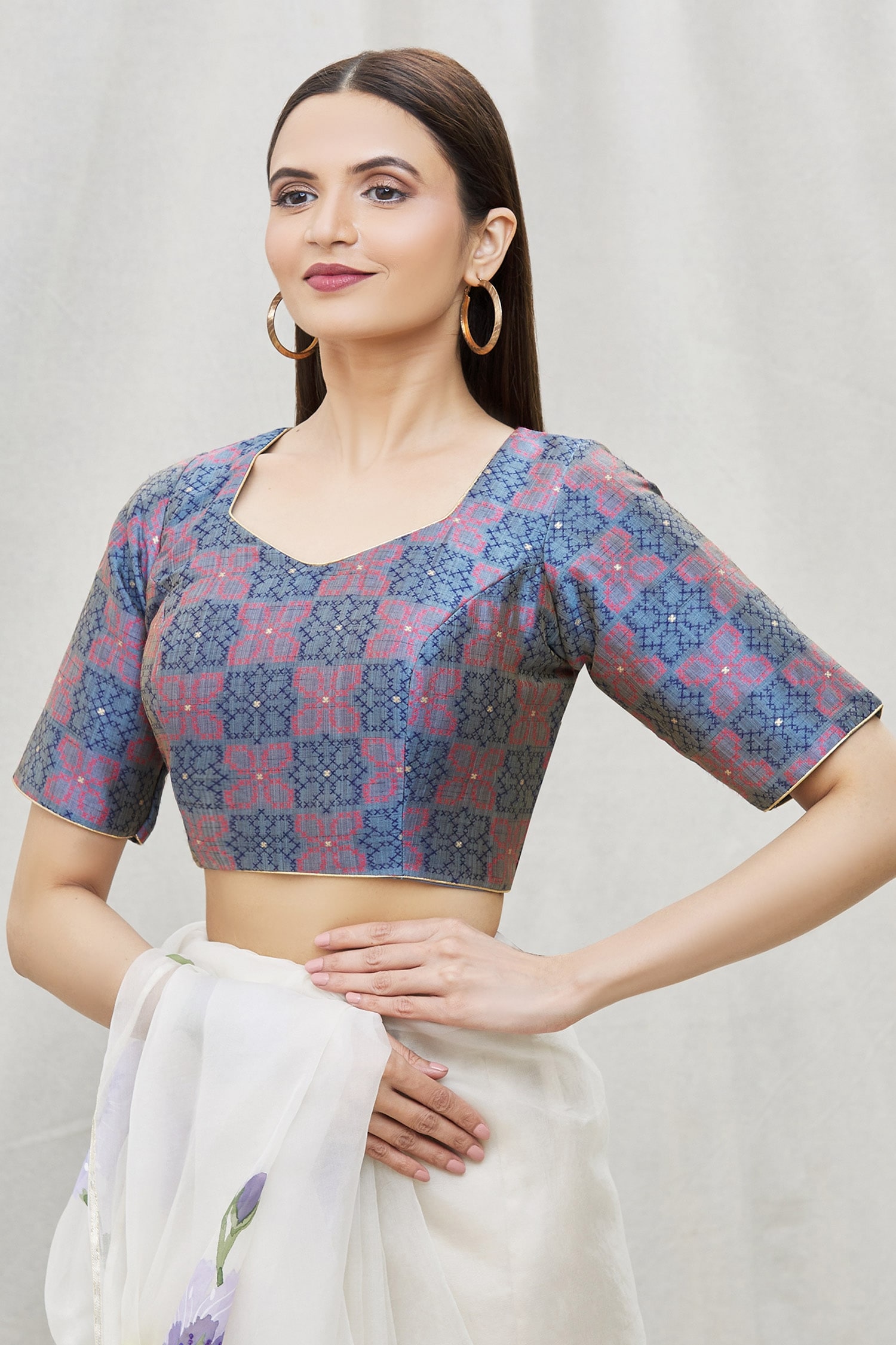 Buy Khwaab by Sanjana Lakhani Grey Brocade Geometric Pattern Blouse ...