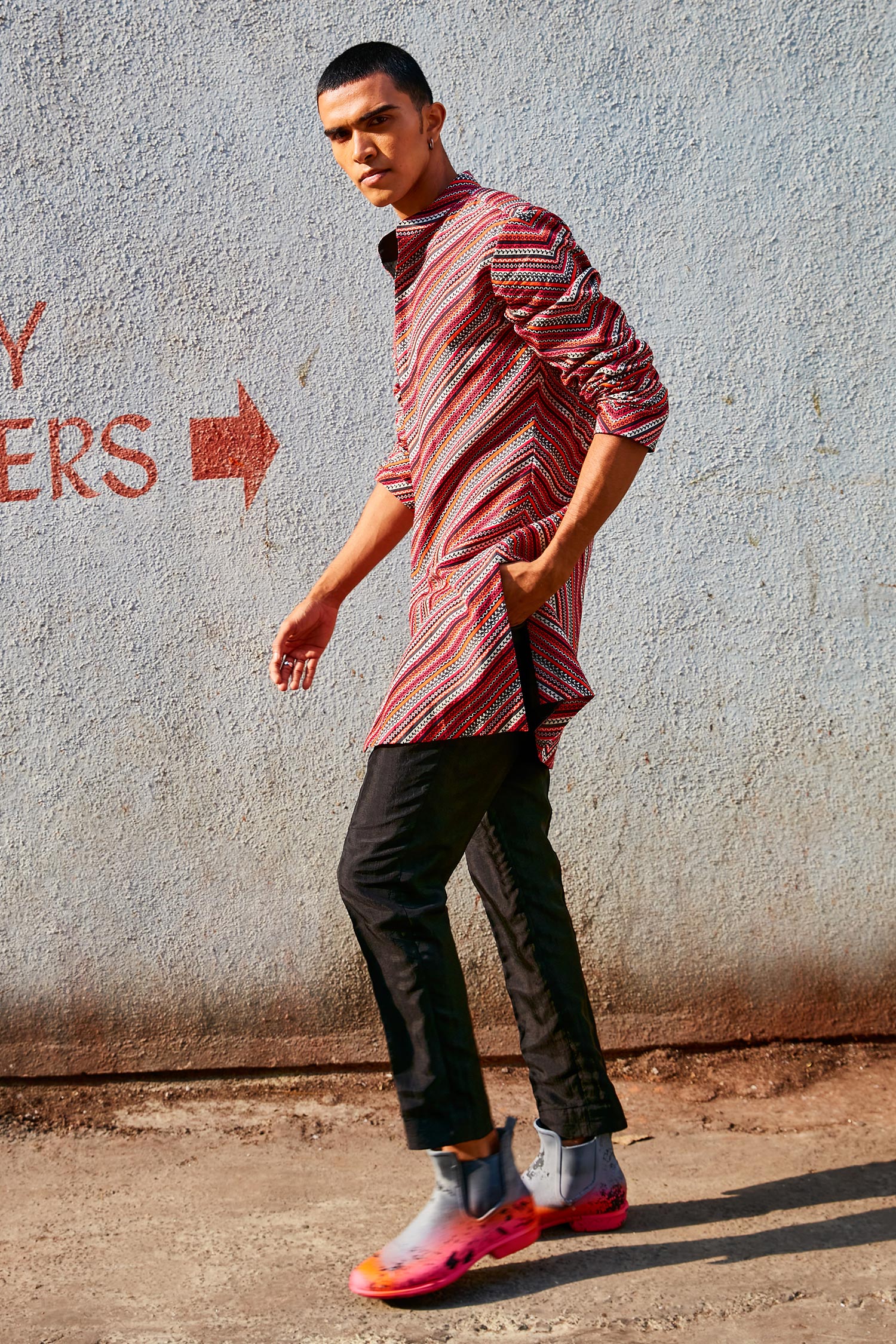 Buy SVA by Sonam & Paras Modi Multi Color Linen Stripe Print Kurta Set ...