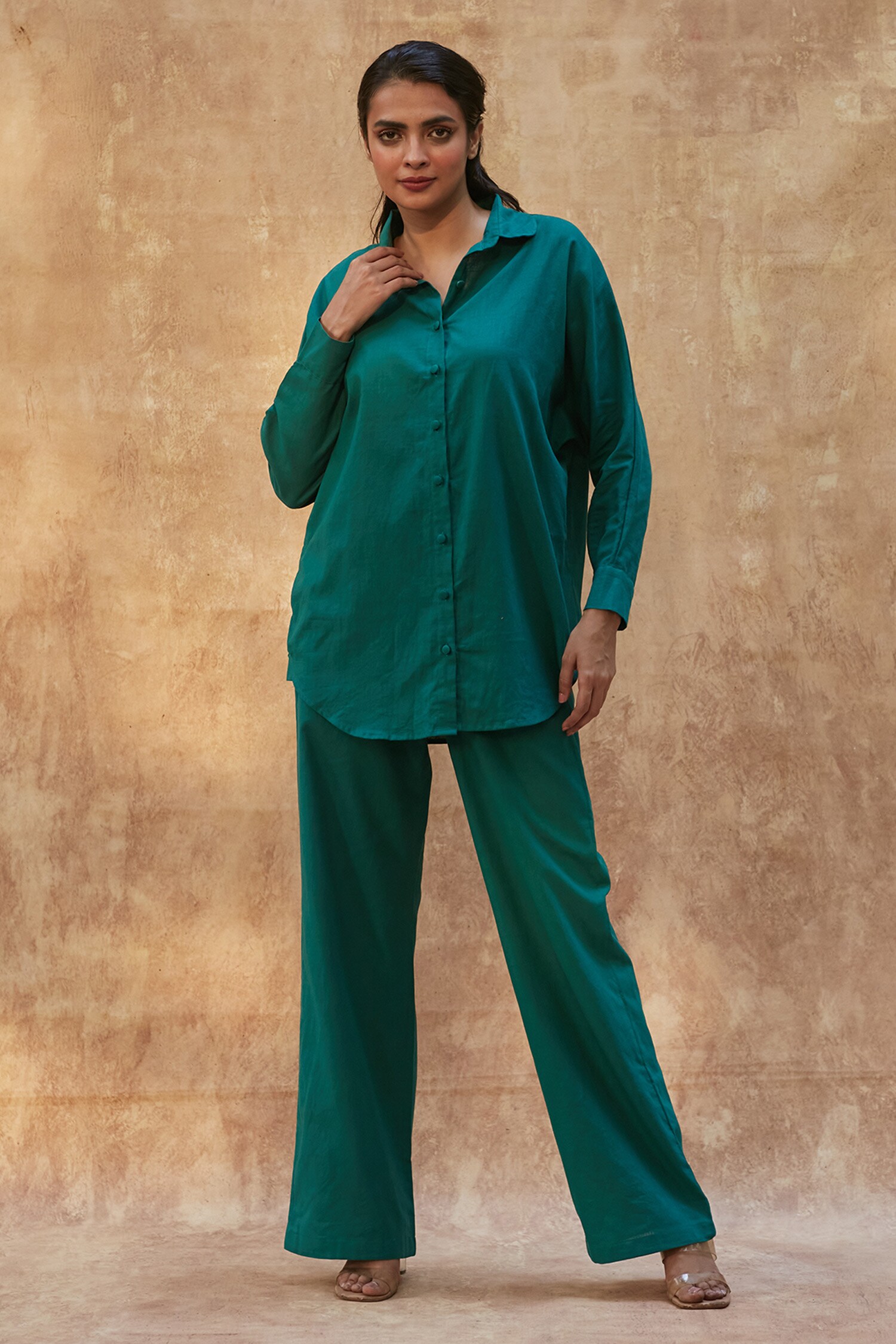 Buy Ankita Dharman Green Cotton Linen Shirt Online | Aza Fashions