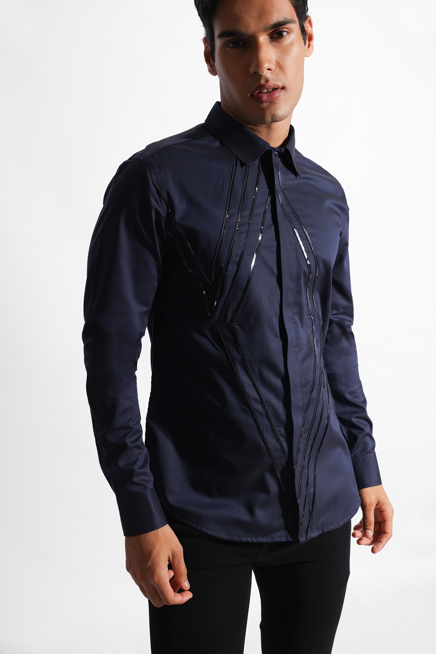 Buy Paarsh Blue Giza Cotton Angular Stripe Pattern Shirt Online | Aza ...