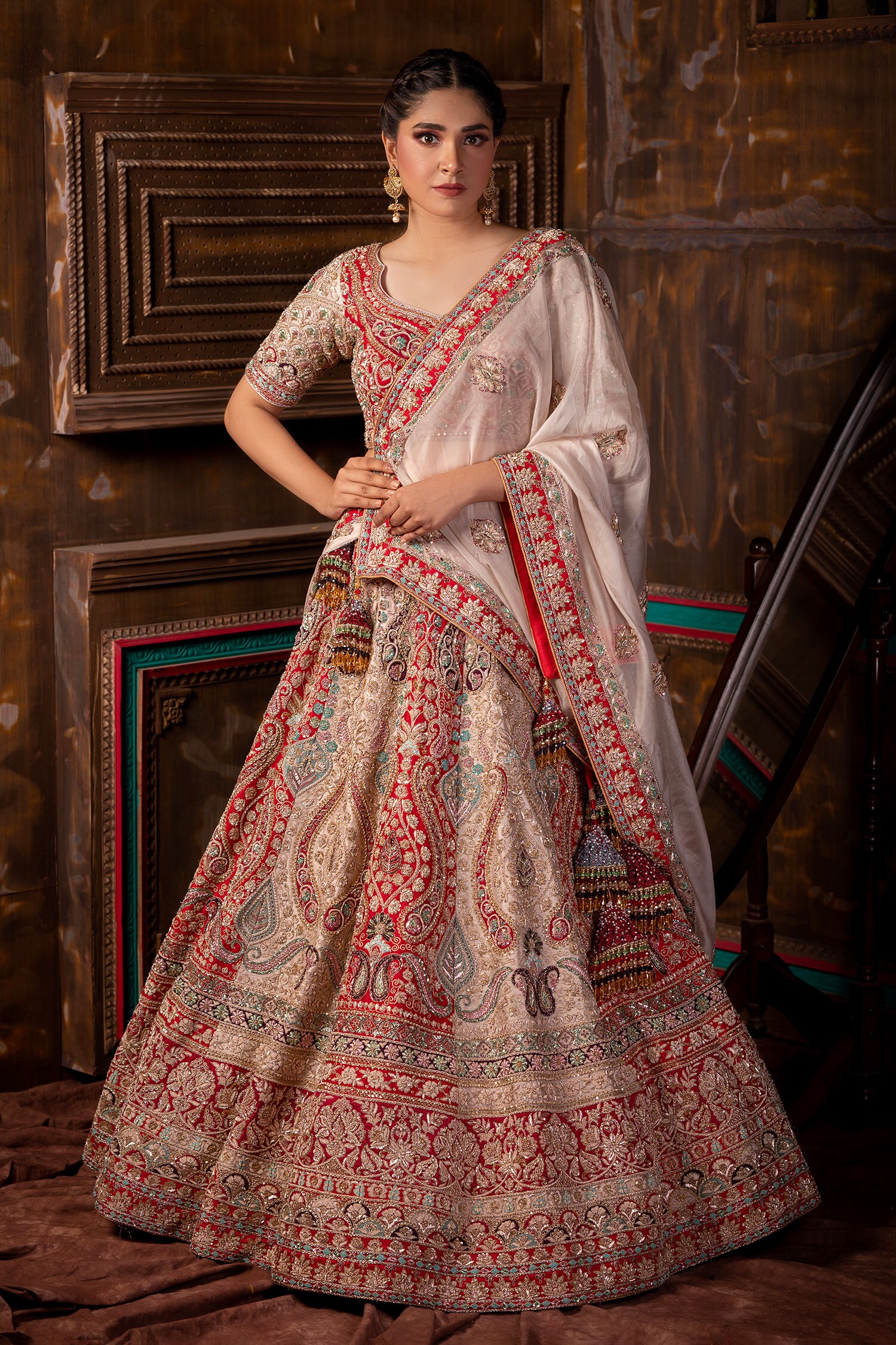 Buy MOHA Atelier Ivory Dupion Silk Dabka Filigree Zardozi Embroidered ...