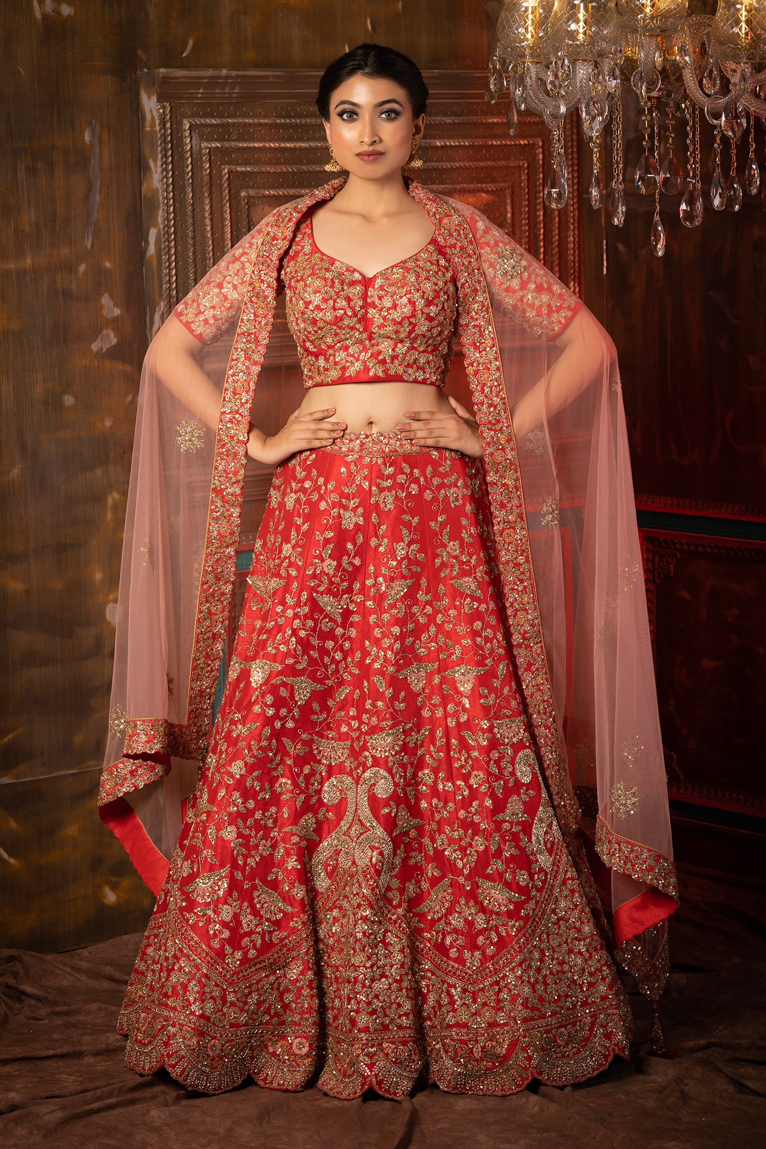 Buy MOHA Atelier Dupion Silk Floral Jaal Zari Embroidered Lehenga Set ...